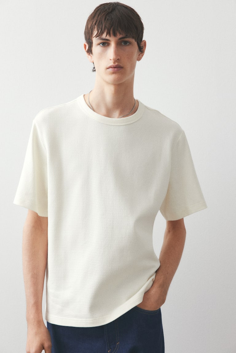 Regular Fit Waffled T-Shirt - Cream - Men | H&M US