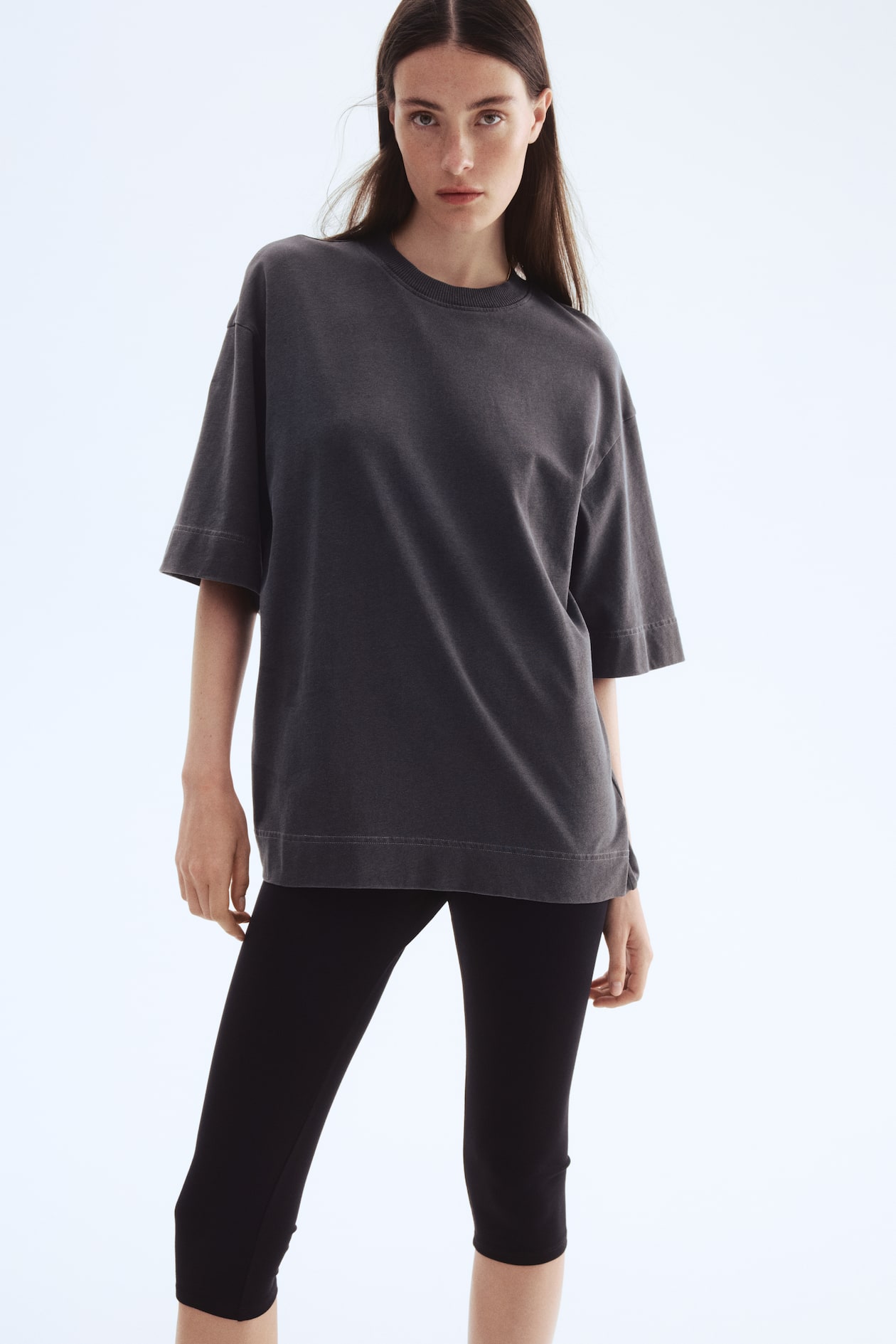 오버사이즈 코튼 티셔츠 - 다크 그레이 - 여성 | H&M KR