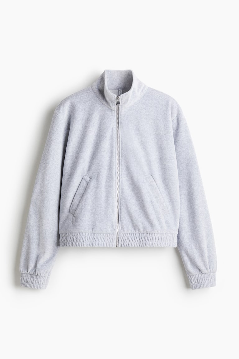 Chamarra con zíper en velour - Gris jaspeado claro - Ladies | H&M MX