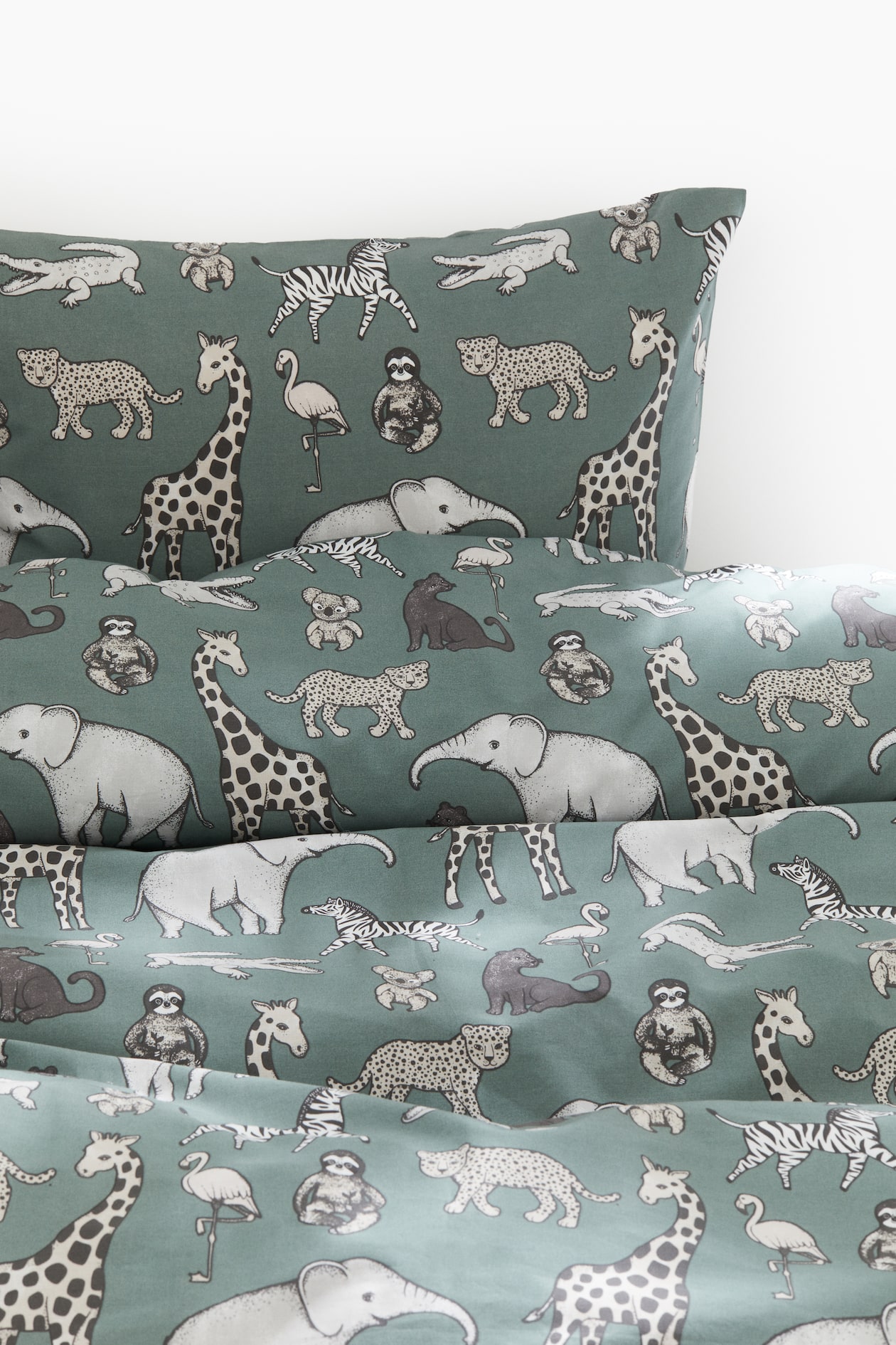 Twin Cotton Duvet Cover Set - Dusty khaki green/animals - Home All | H&M US