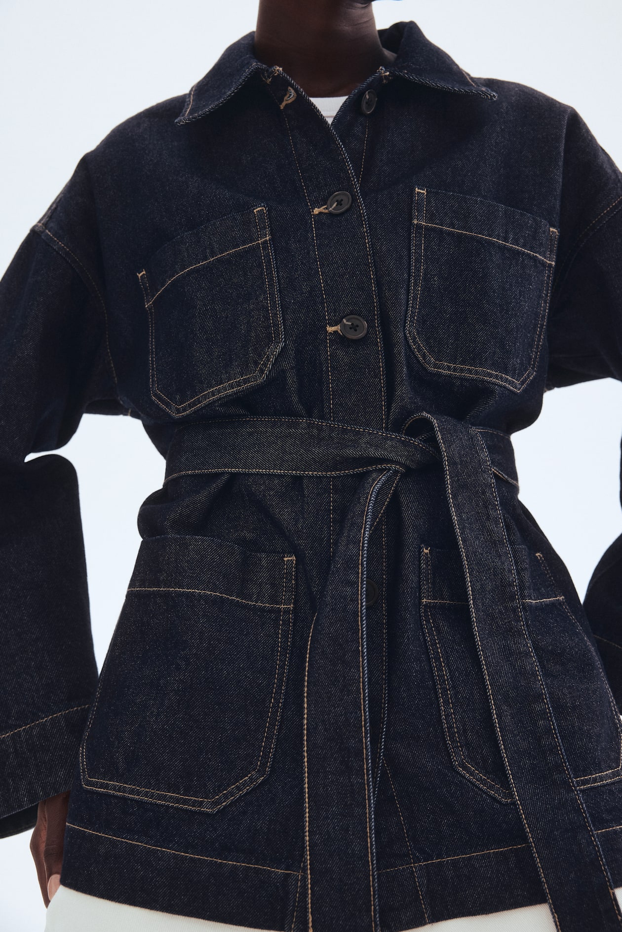 Veste en denim avec ceinture à nouer - Bleu denim foncé - FEMME | H&M CA