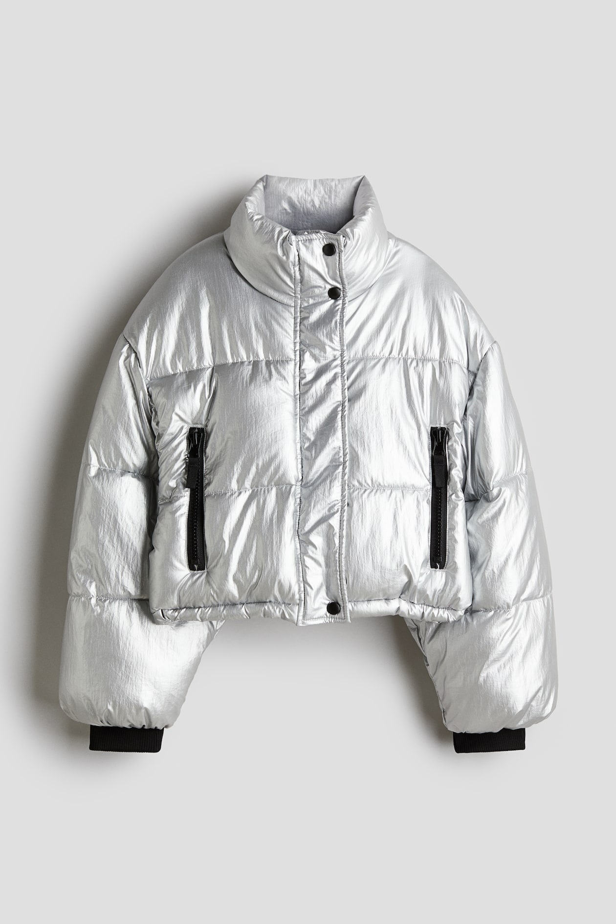 Silver-coloured Shimmering puffer jacket for kids | H&M GB