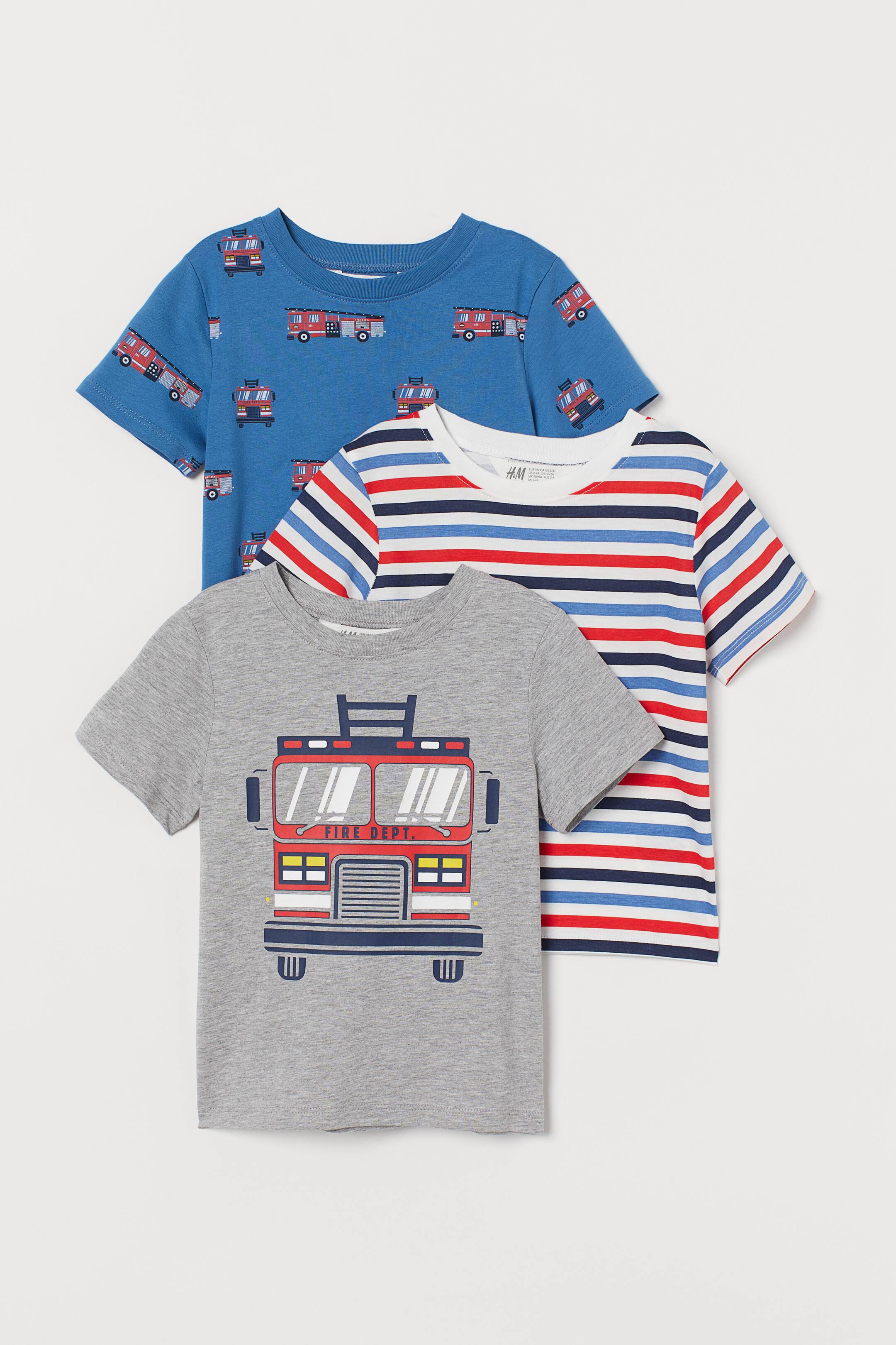 3-pack cotton T-shirts - Grey marl/Fire engines - Kids | H&M GB