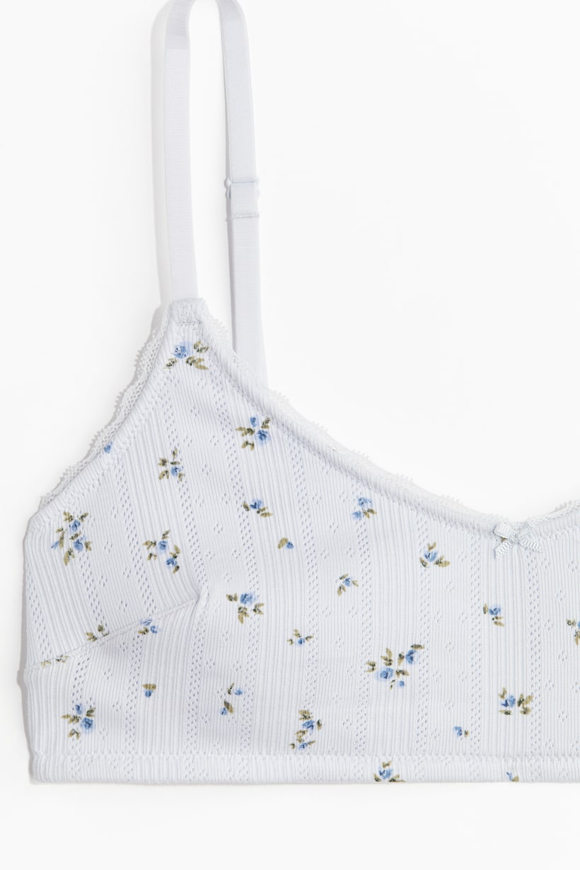 Women's Light blue/floral Padded Soft-Cup Pointelle Bra | H&M CA