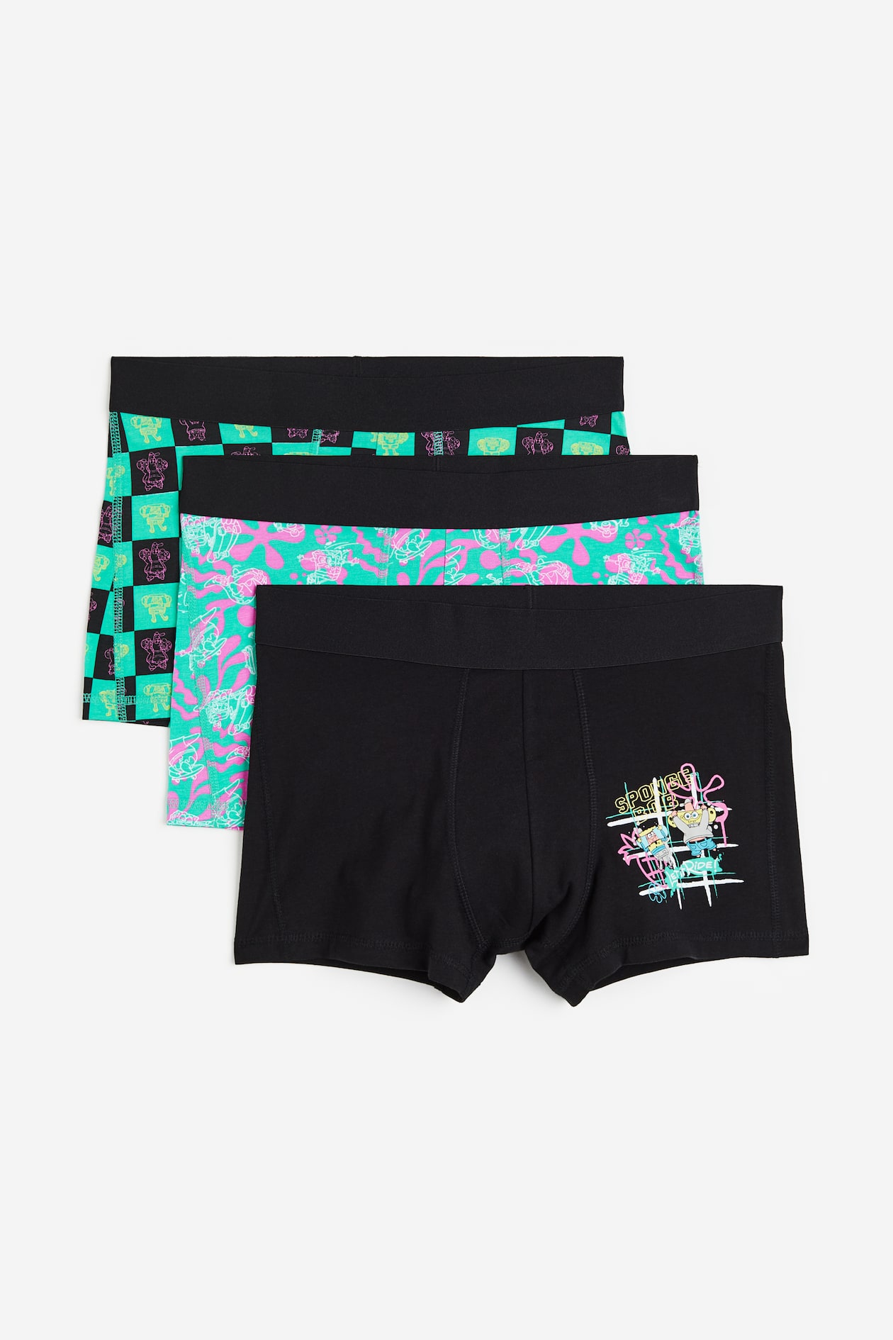 3-pack short trunks with Lycra® - Turquoise/SpongeBob - Men | H&M