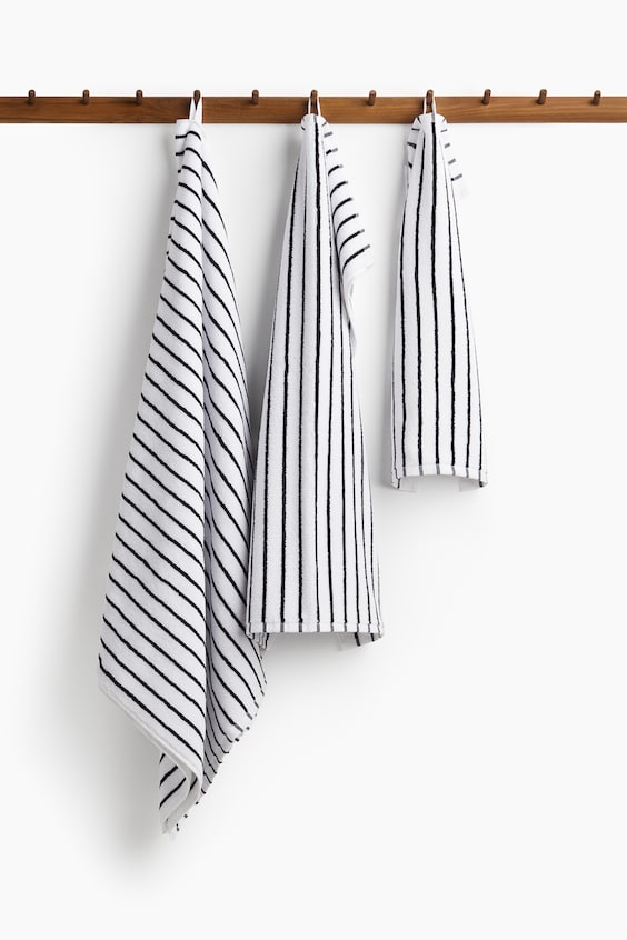 Striped Hand Towel - White/black striped - Home All | H&M US