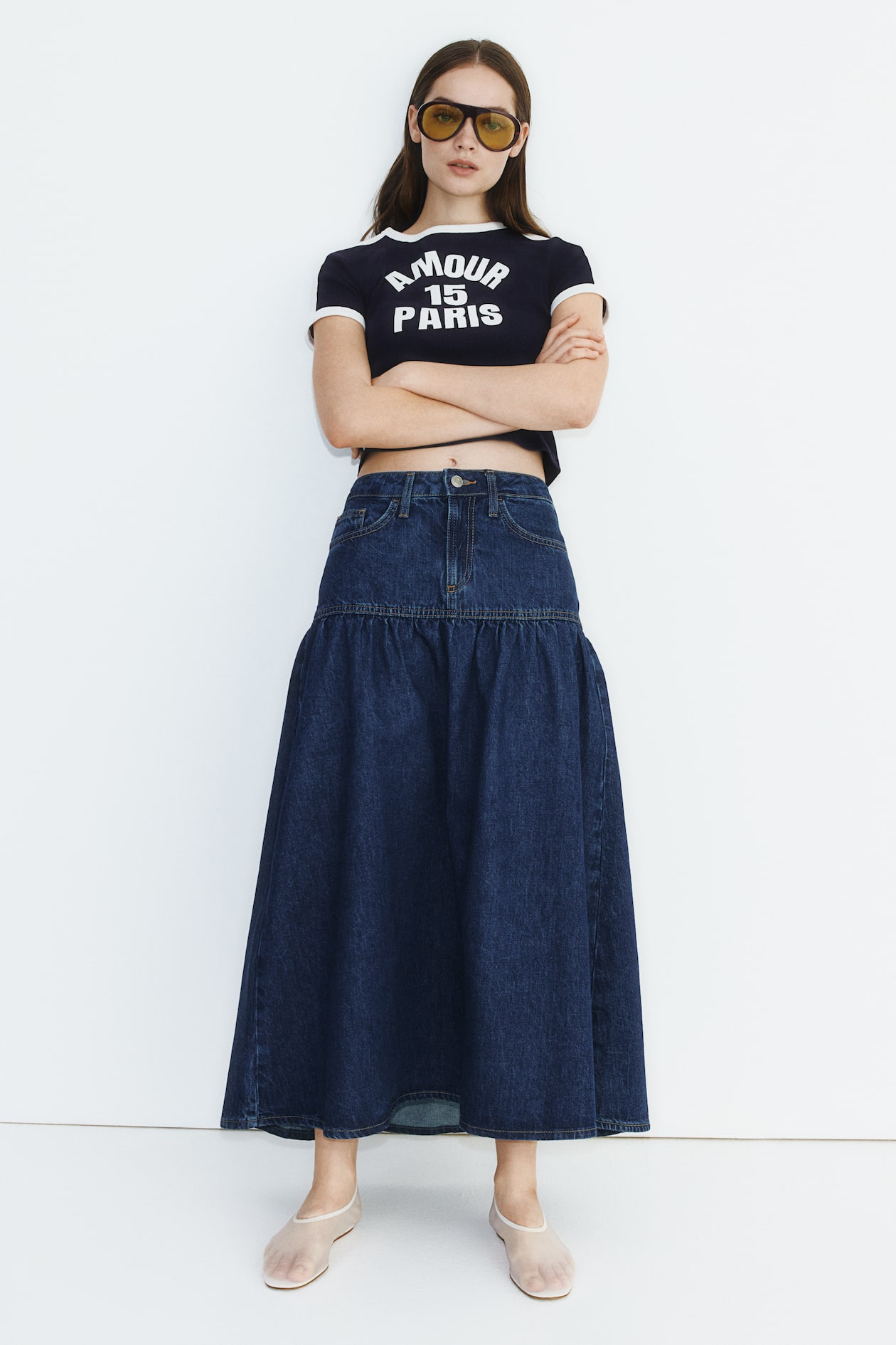 Flared-hem denim skirt - Denim blue - Ladies | H&M IN