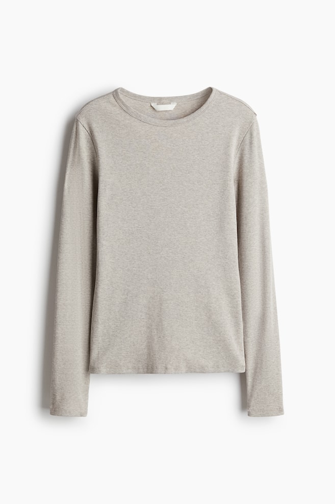 Women's Light beige melange Ribbed Cotton Top | H&M US