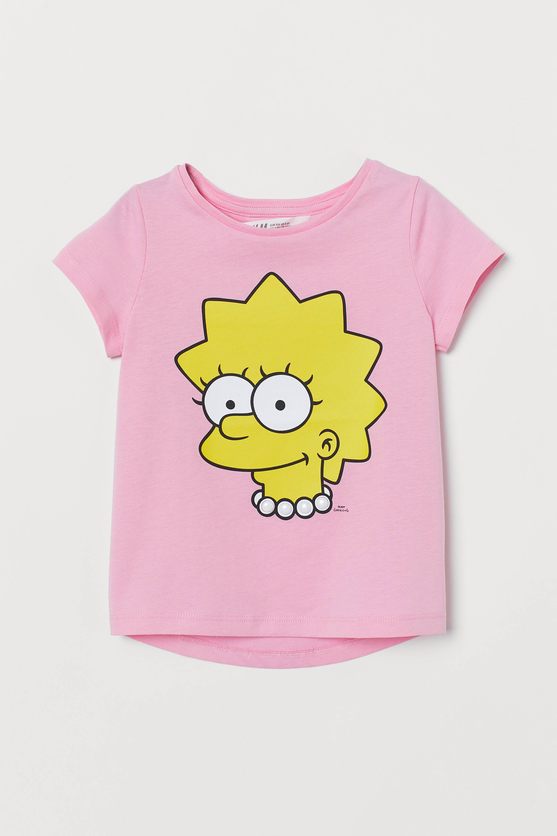 Top with Appliqué - Round Neck - Short sleeve - Light pink/The Simpsons ...