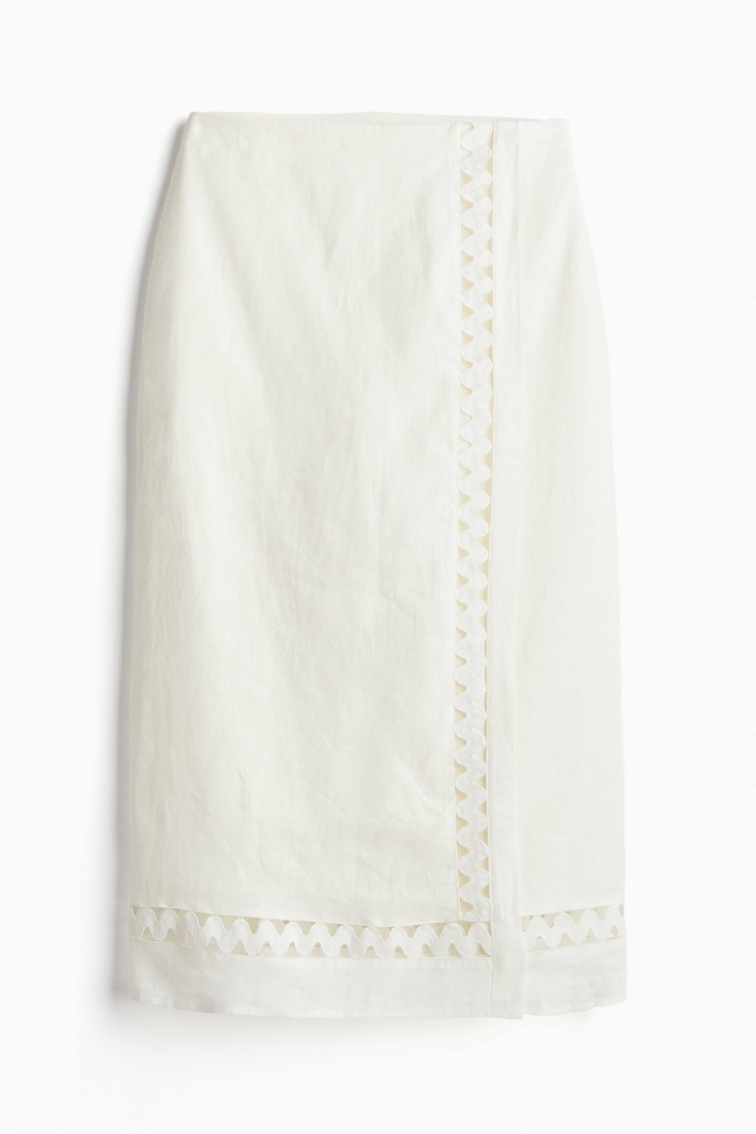Ric-rac-trimmed linen skirt - White - Ladies | H&M GB