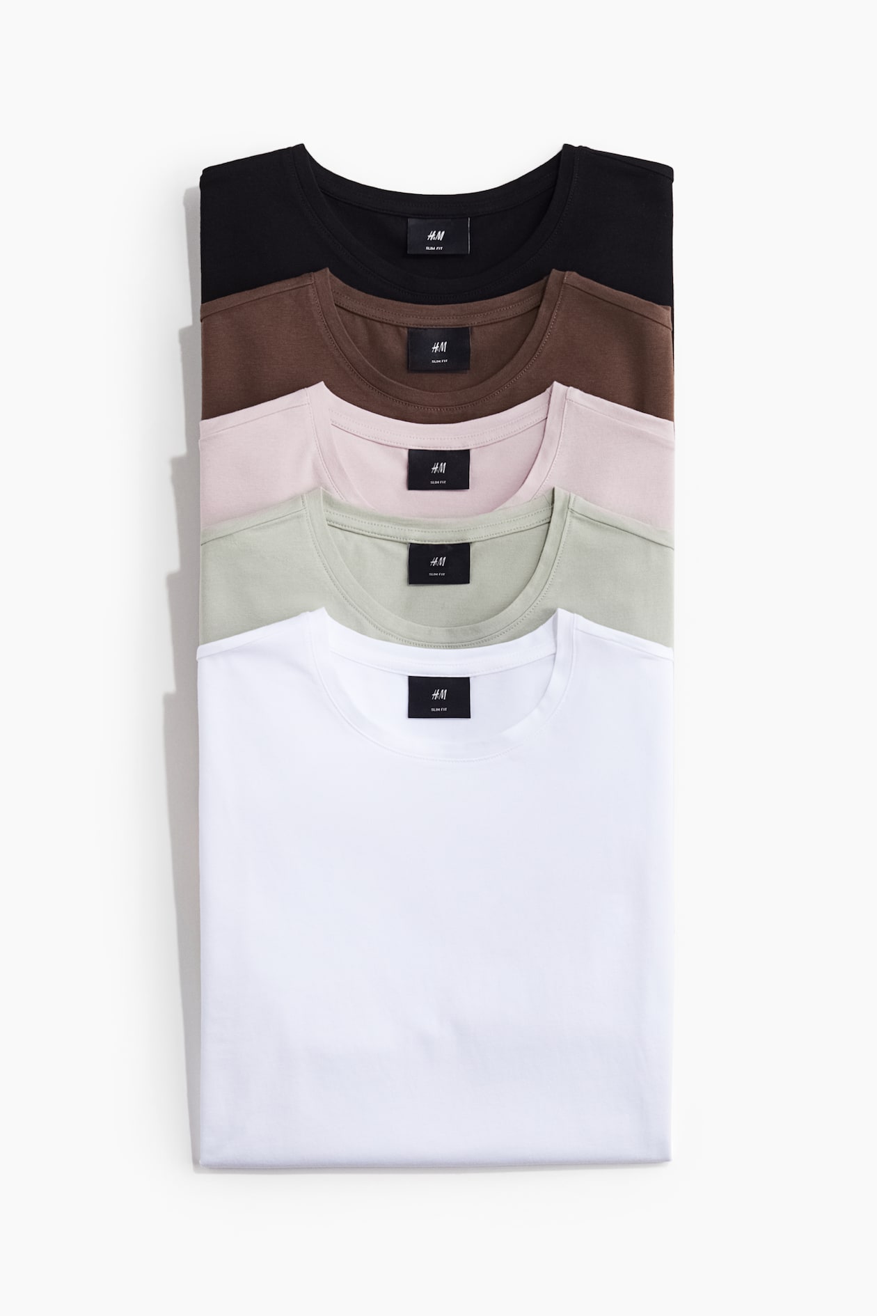 Men’s Pink/Brown/Green 5-pack Slim Fit Tees | H&M AU