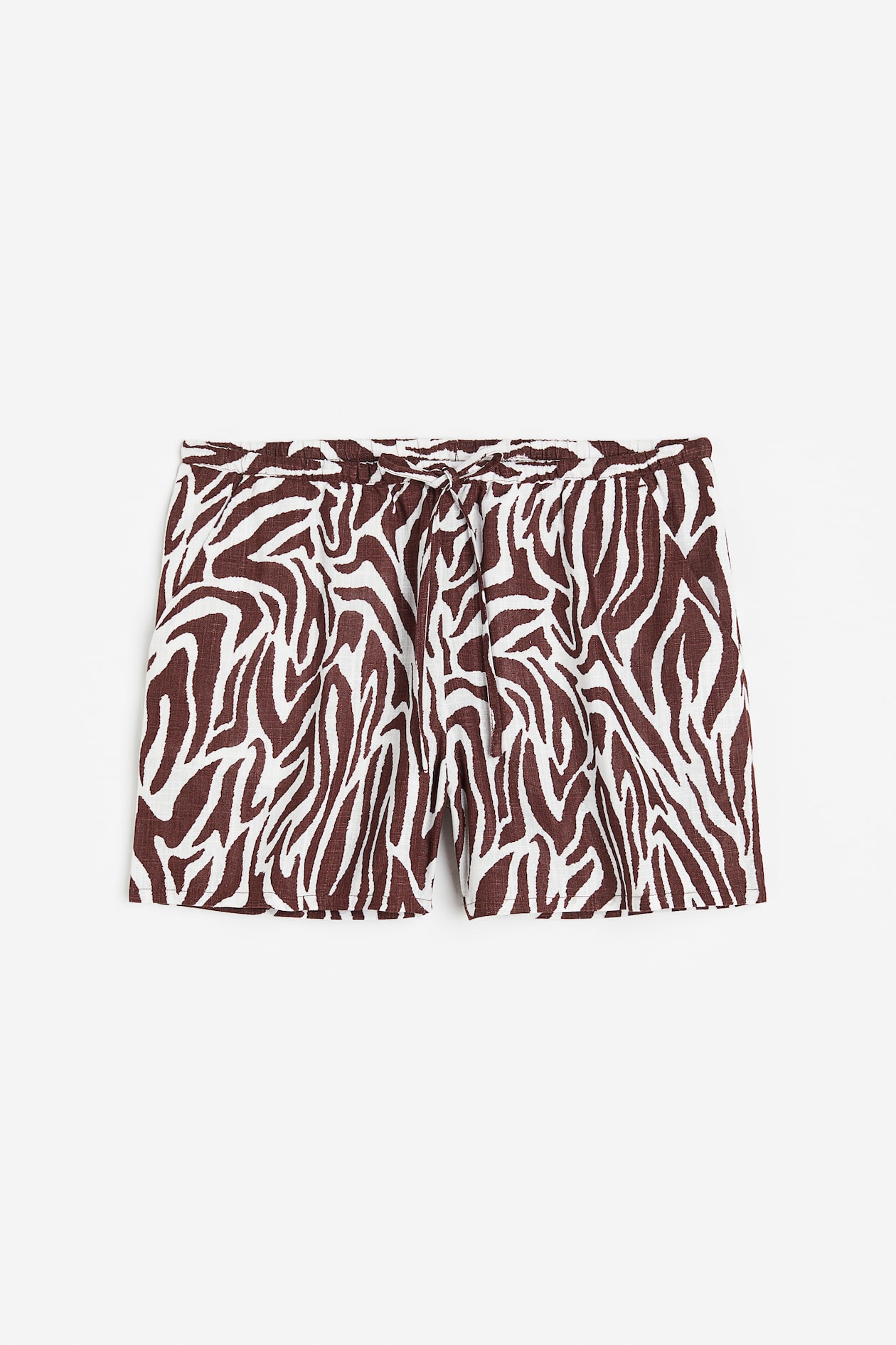Women's Dark brown/Zebra print Linen-blend pull-on shorts | H&M GB
