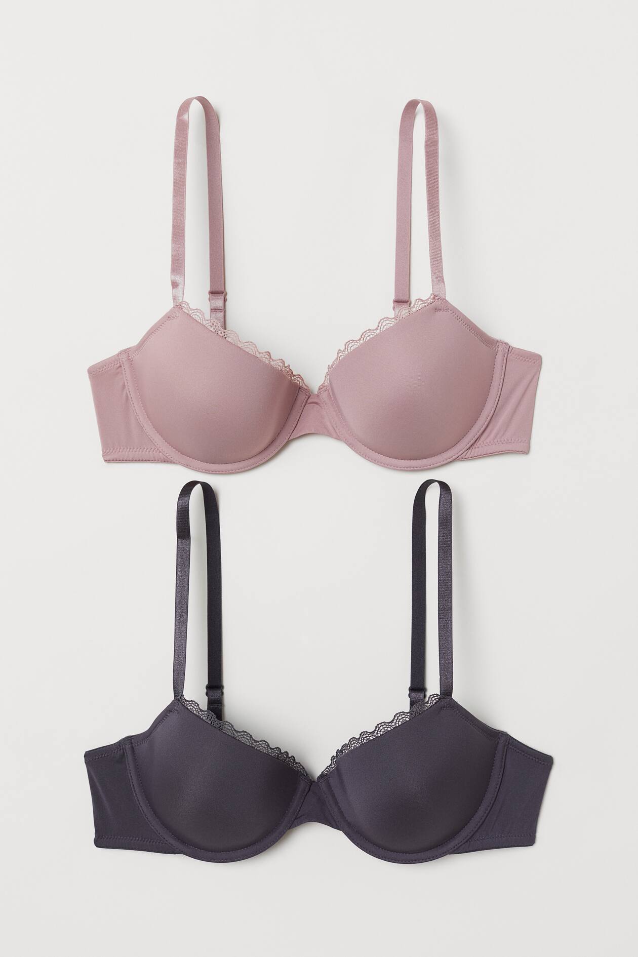 2-pack Padded Underwire Bras - Dusty rose/dark gray - Ladies | H&M CA