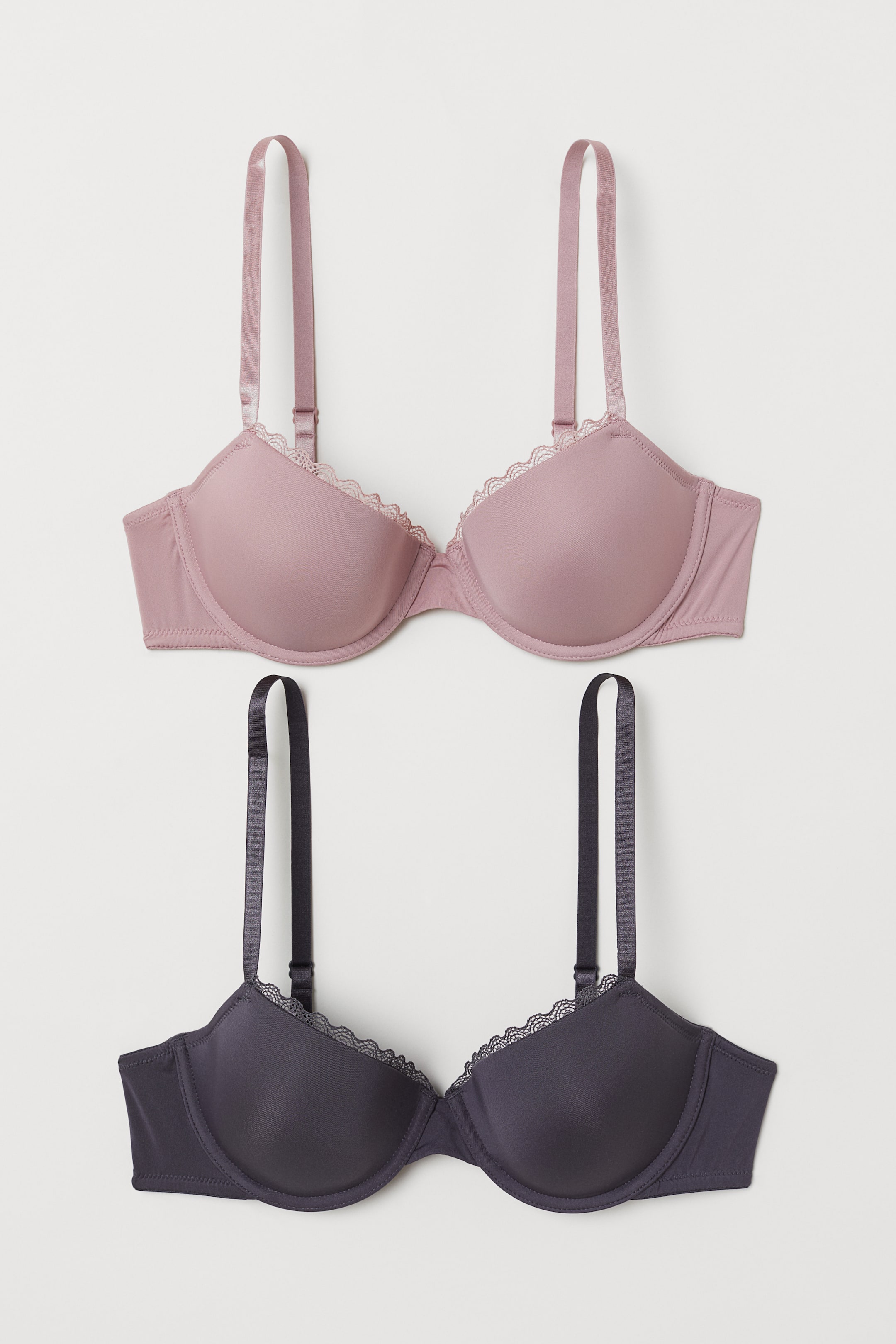 2-pack Padded Underwire Bras - Dusty rose/dark gray - Ladies | H&M CA