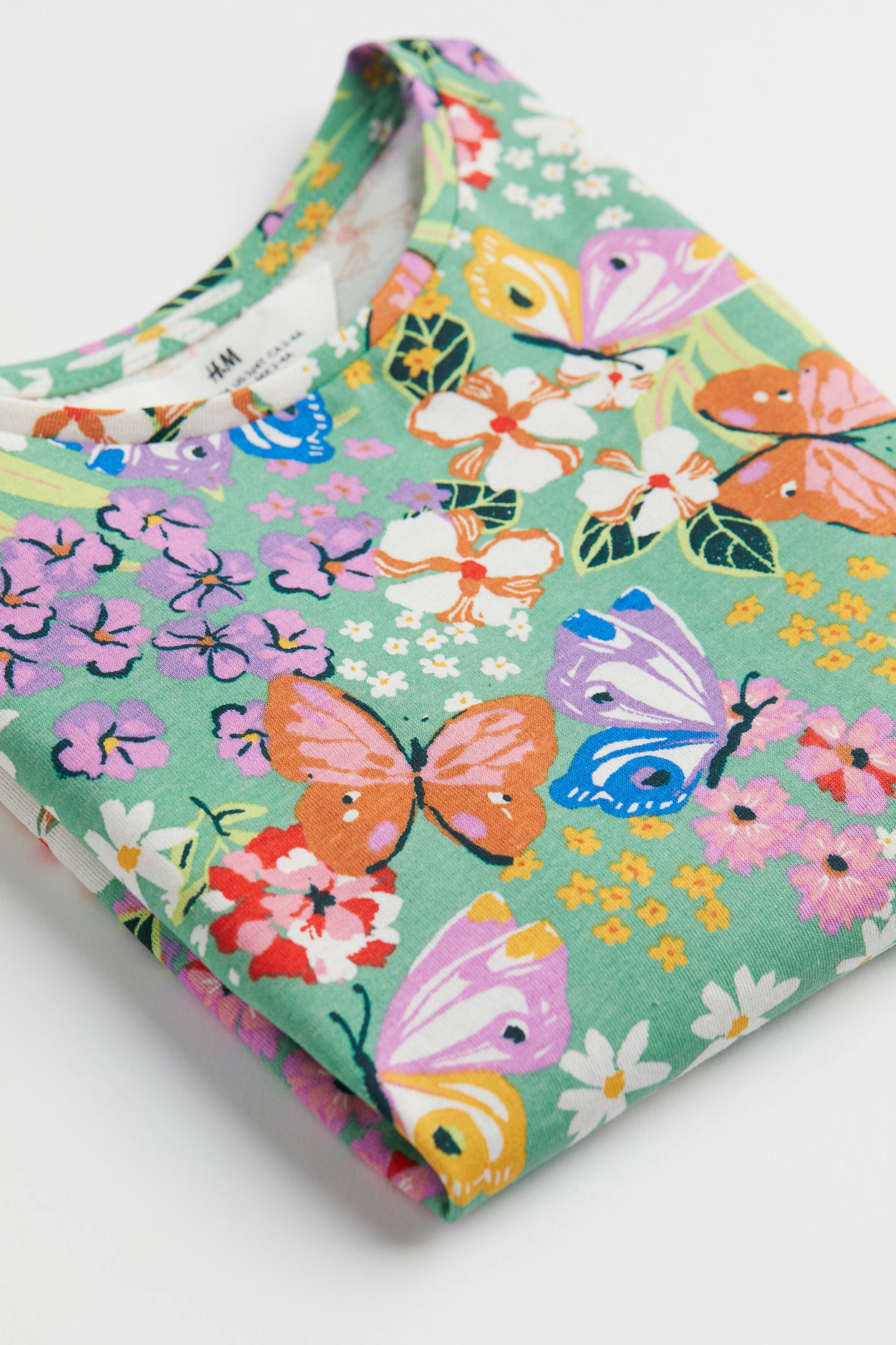 Majica od žerseja s puf rukavima - Zelena/leptiri - Kids | H&M RS
