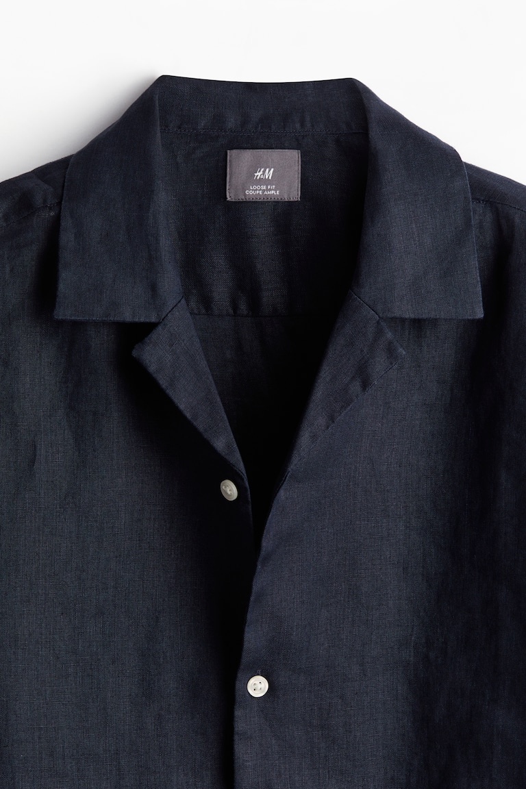 Relaxed Fit Linen Resort Shirt - Navy blue - Men | H&M US