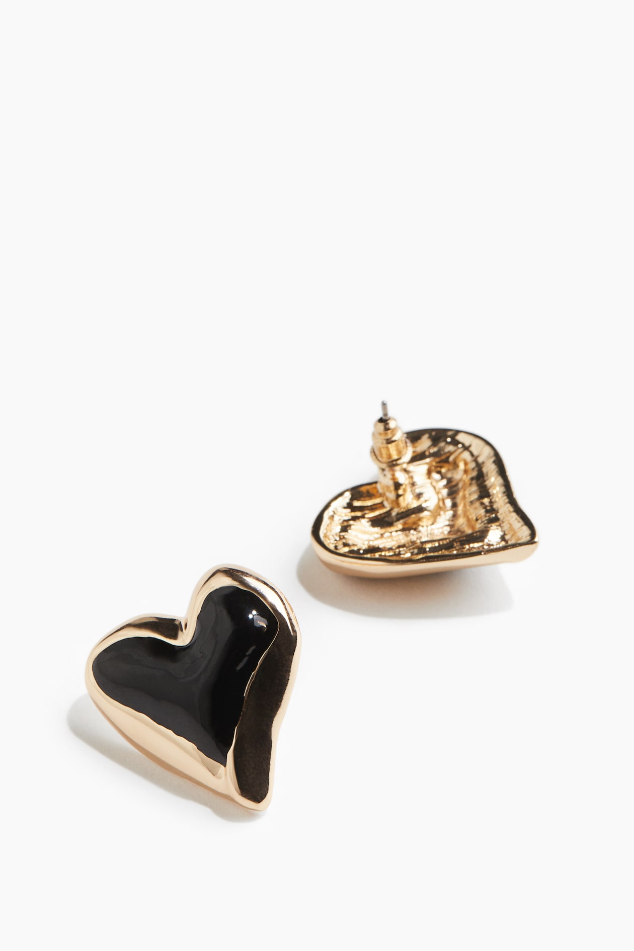 Heart-Shaped Stud Earrings - Gold-colored/black - Ladies | H&M US
