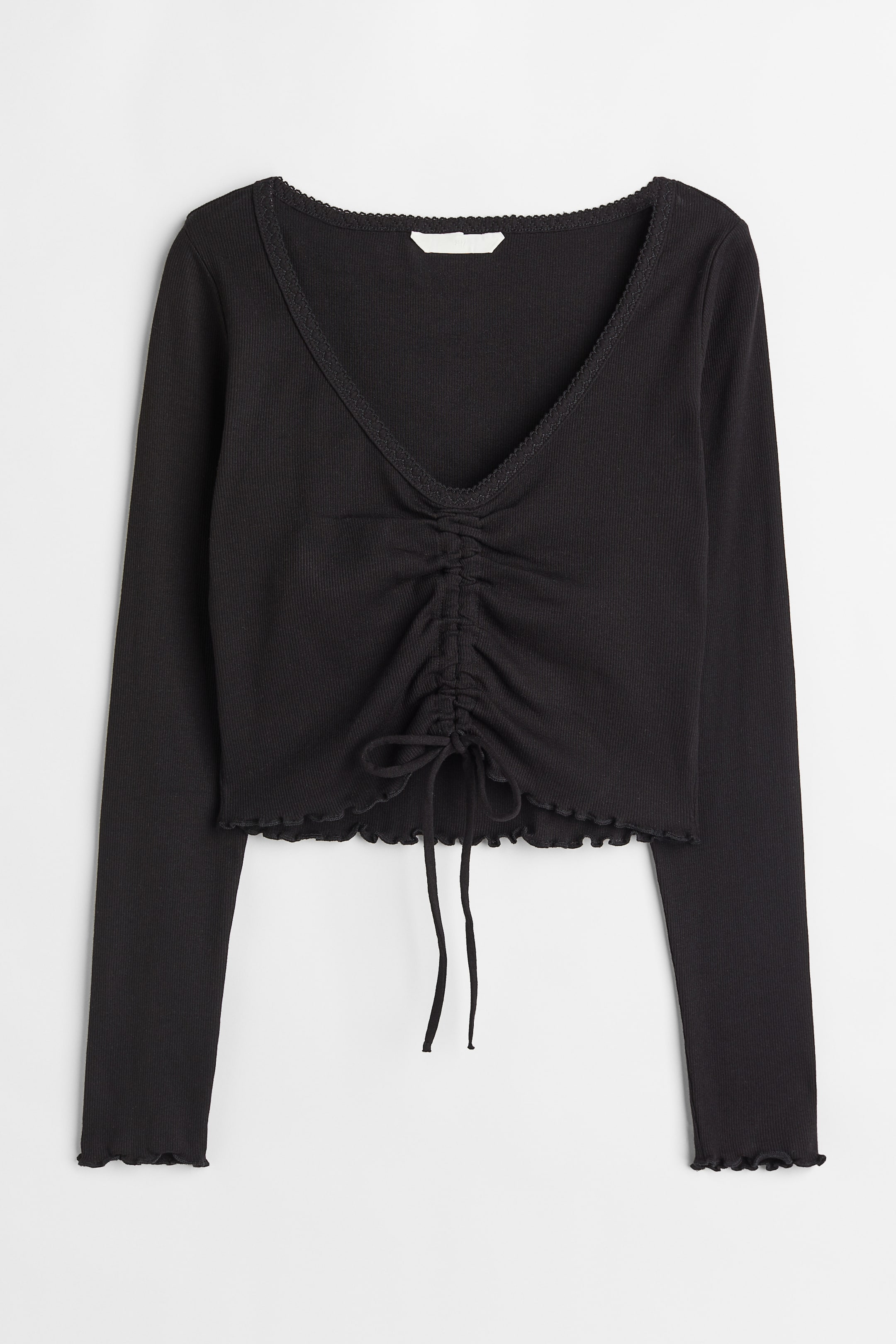 V-neck Drawstring Top - Black - Ladies | H&M US