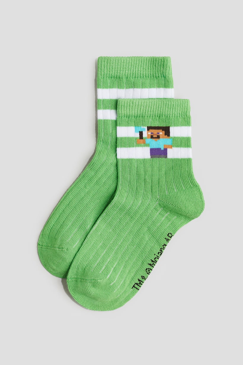 Bright green/Minecraft 5-Pack Patterned Socks for kids | H&M US