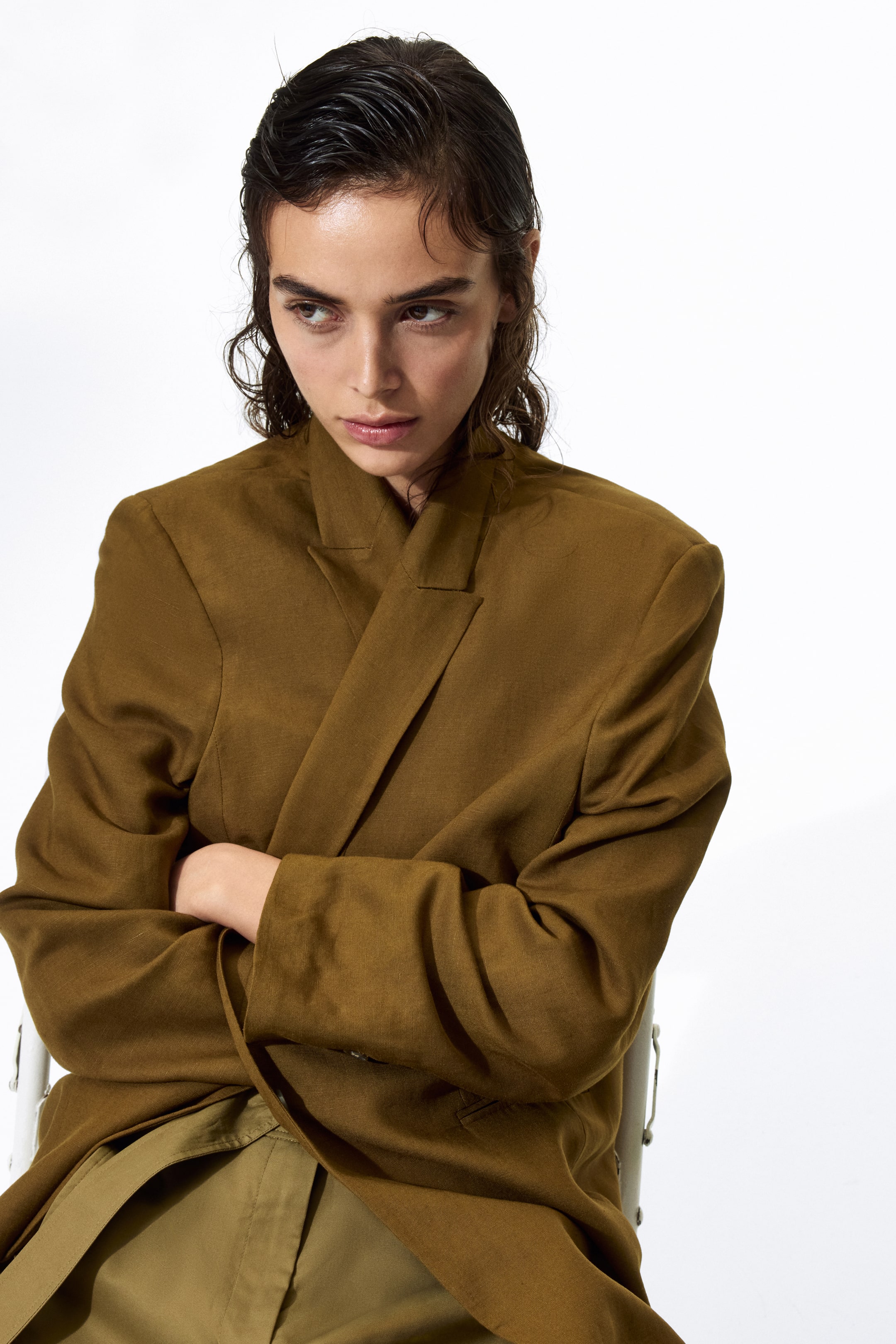 Sacou din amestec de in - Verde-kaki închis - FEMEI | H&M RO