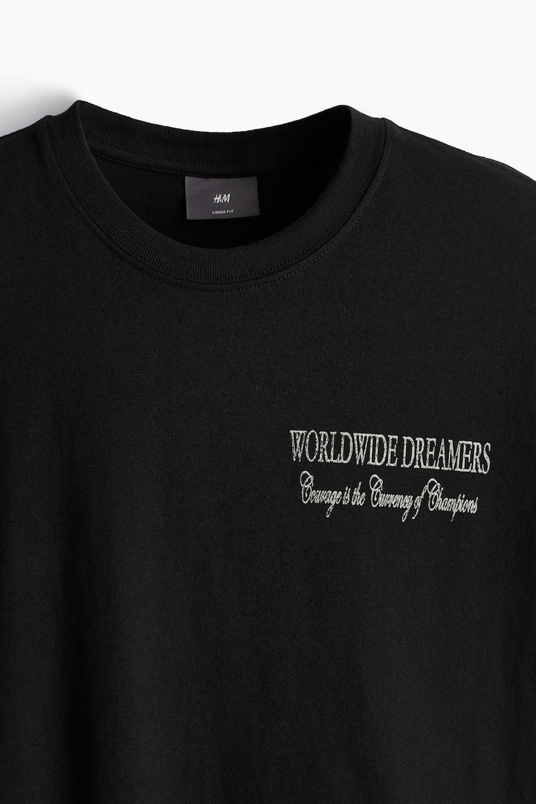 Loose Fit Printed T-shirt - Black/Worldwide Dreamers - Men | H&M US