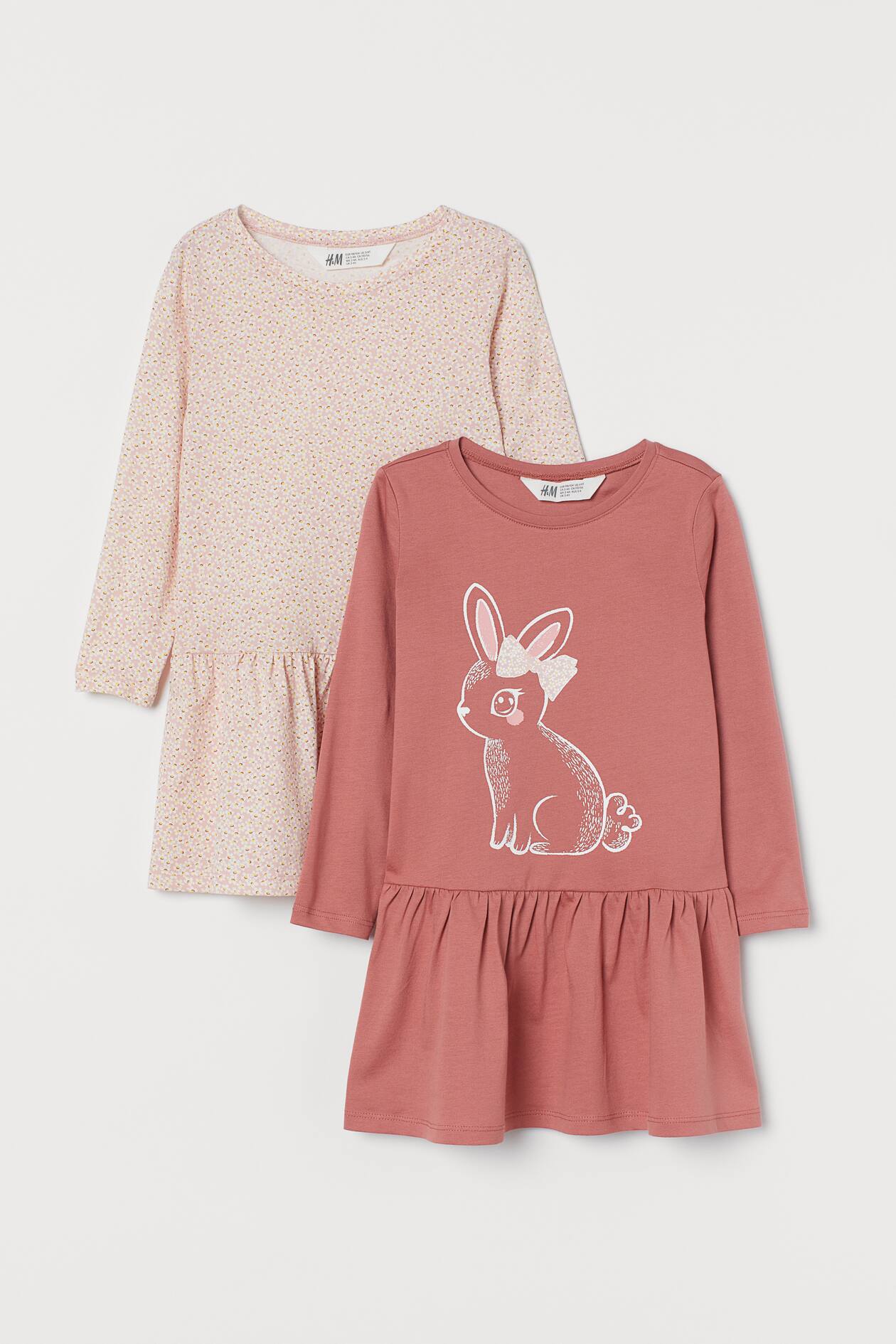2-pack jersey dresses - Old rose/Rabbit - Kids | H&M GB