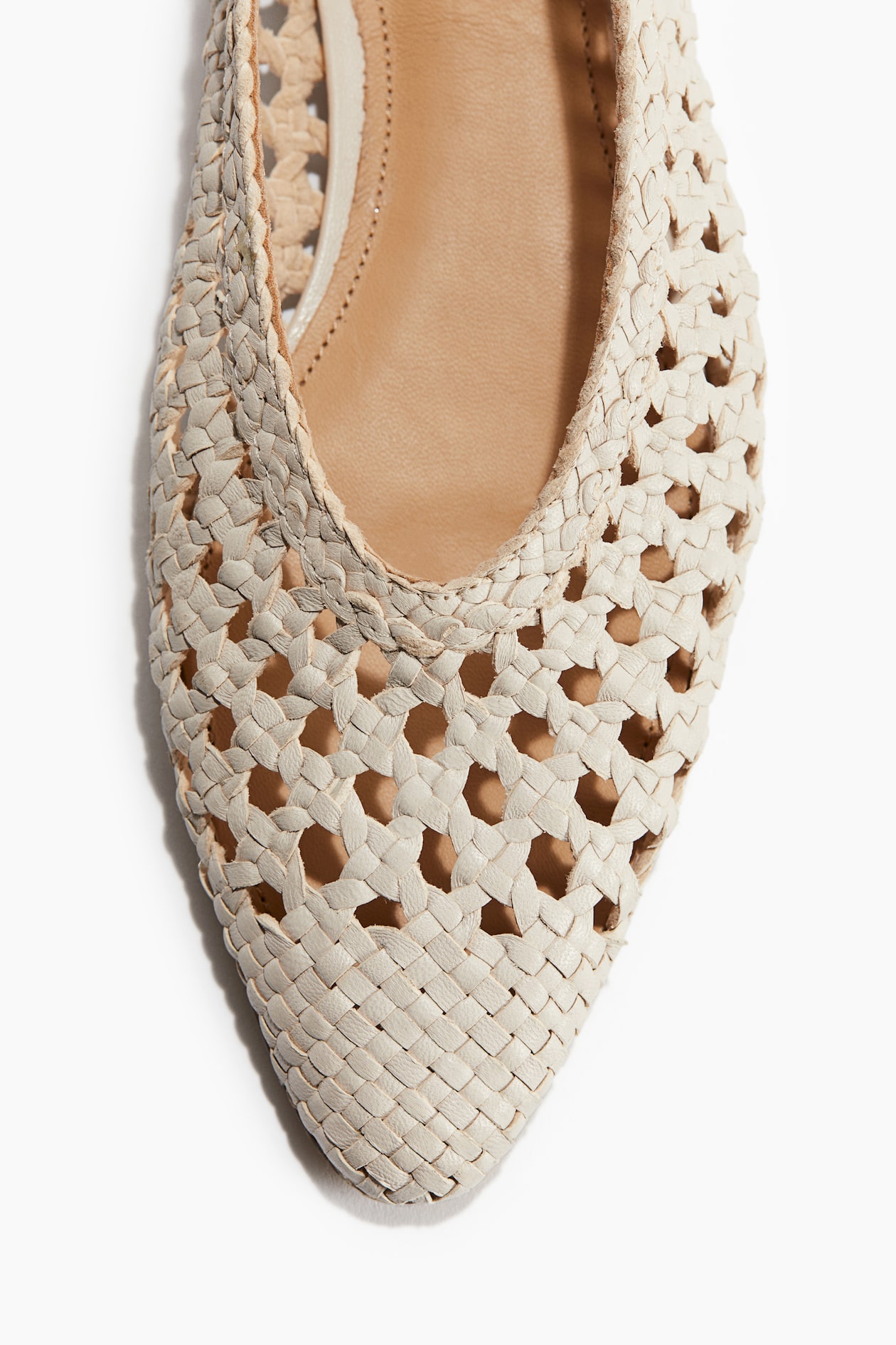 Ballerines en cuir tressé - Beige clair - FEMME | H&M FR