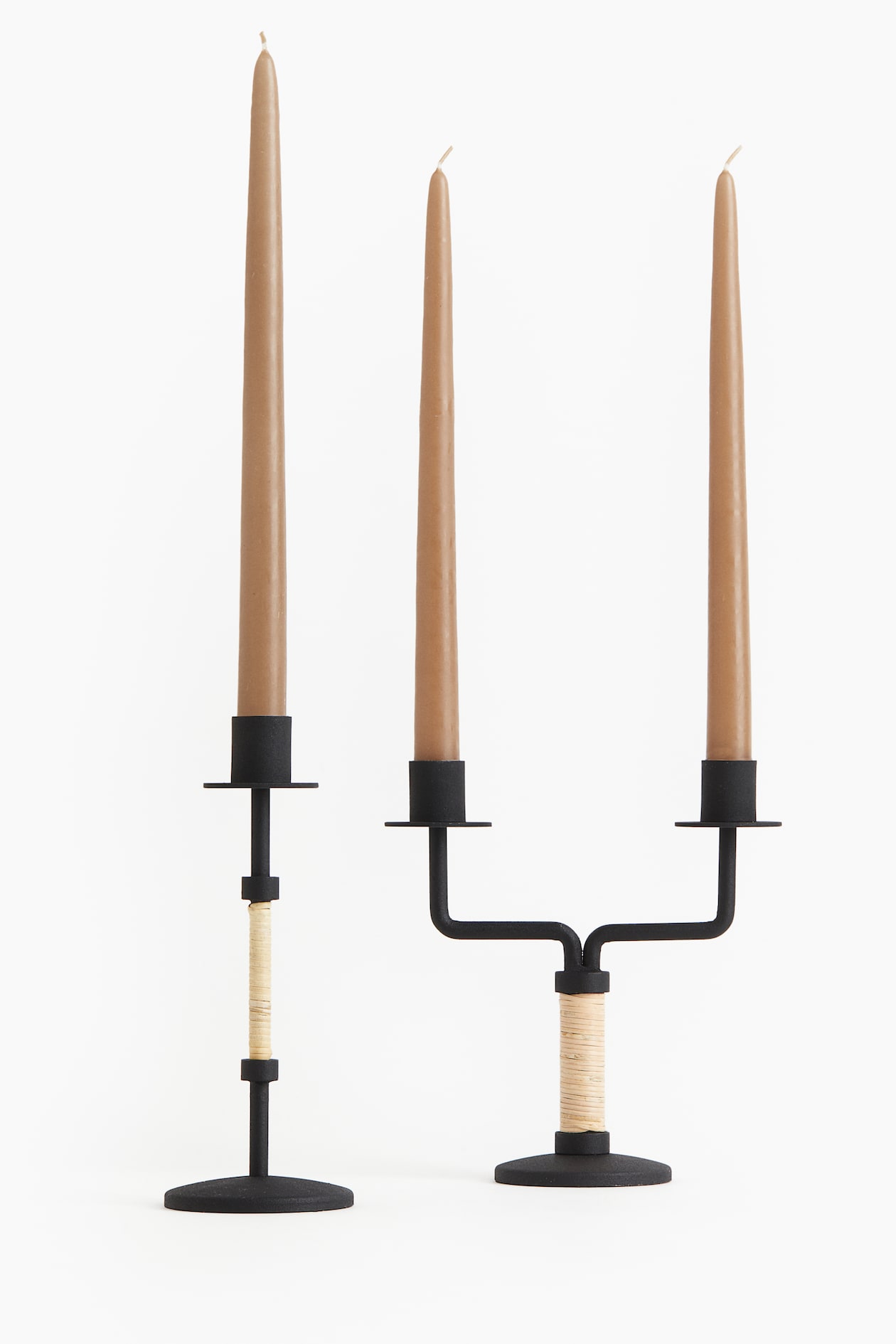 Metal and rattan candlestick - Black/Beige - Home All | H&M GB
