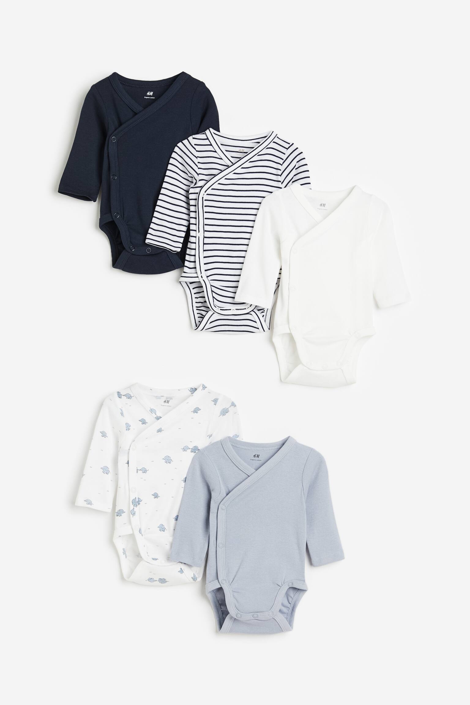 5-pack wrapover bodysuits - Navy blue/Elephants - Kids | H&M HK