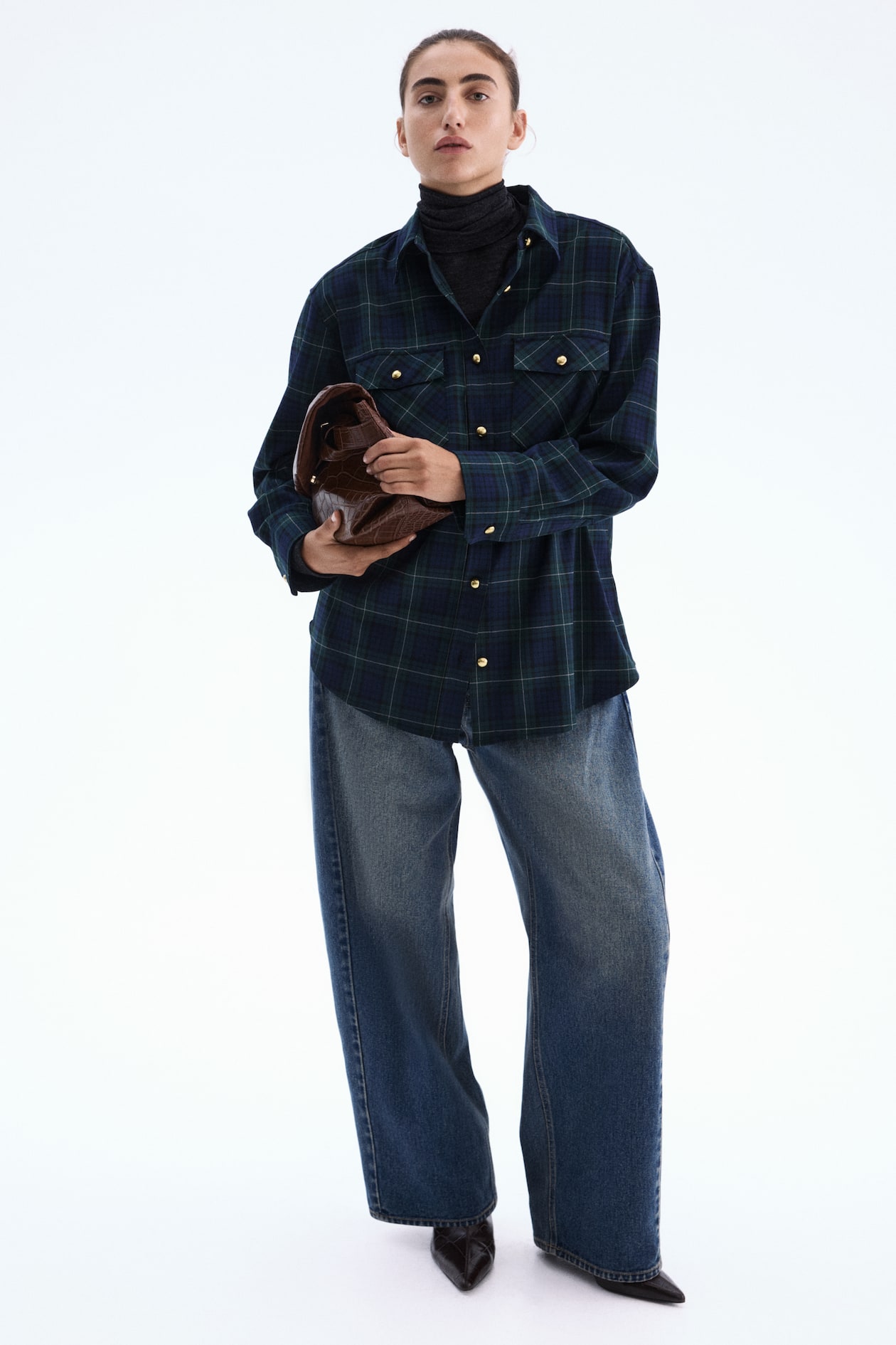 Oversized flannel shirt - Navy blue/Checked - Ladies | H&M GB