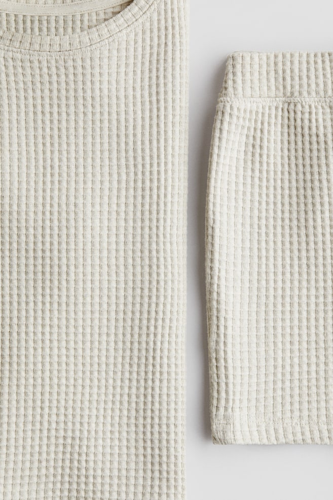 Light beige 2-Piece Waffled Jersey Set for kids | H&M US
