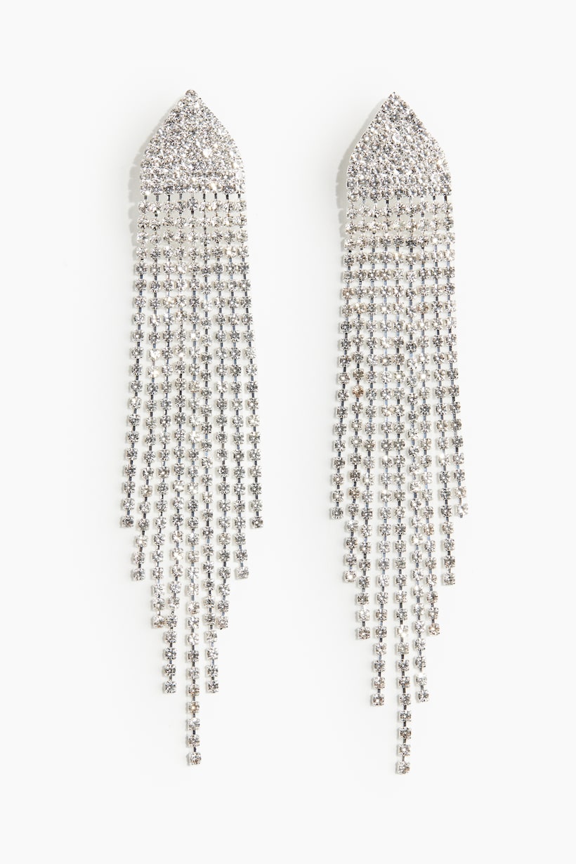 Long Rhinestone Earrings - Silver-colored - Ladies | H&M US