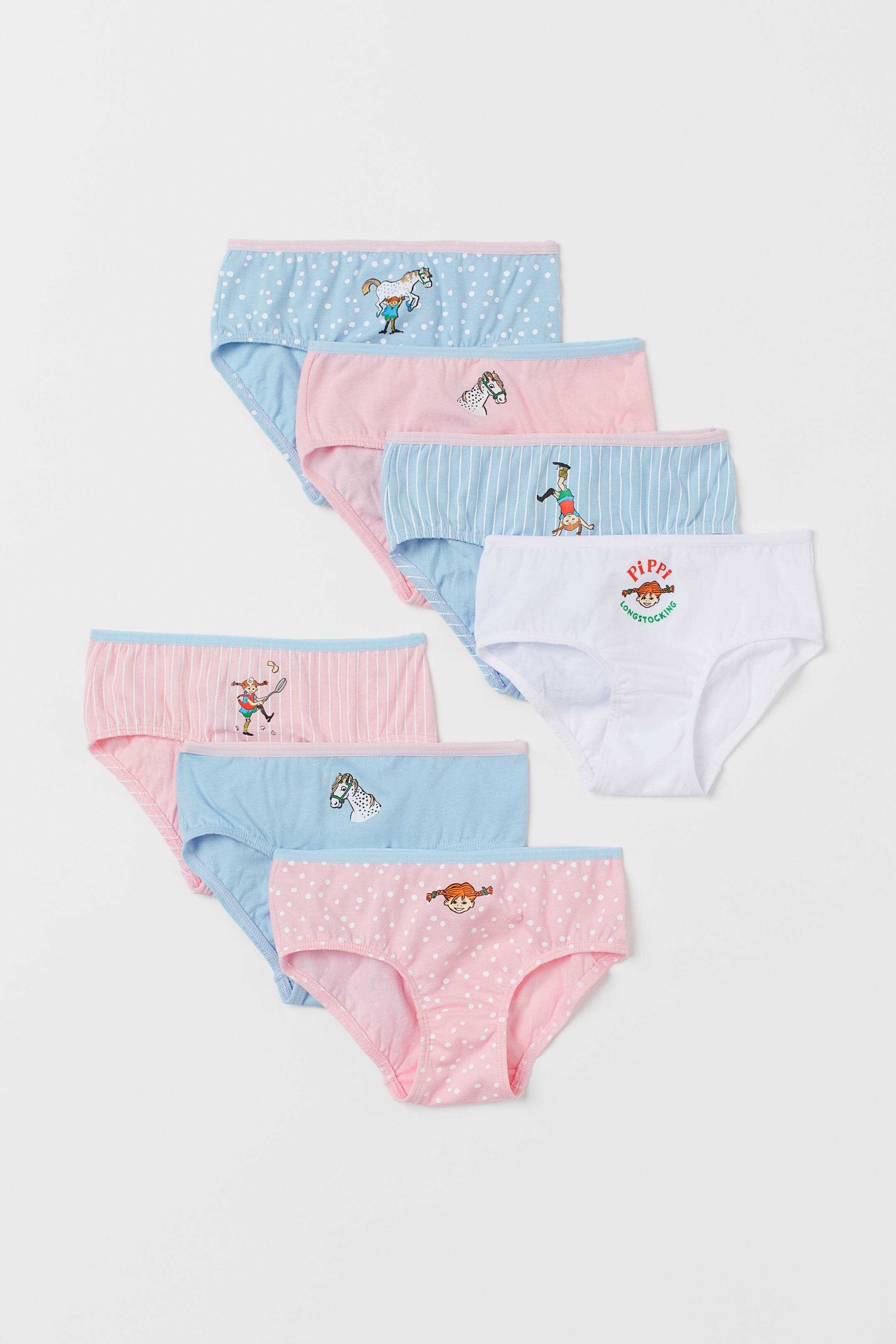 7-pack trosa i bomull - Normalhög midja - Ljusrosa/Pippi Långstrump ...