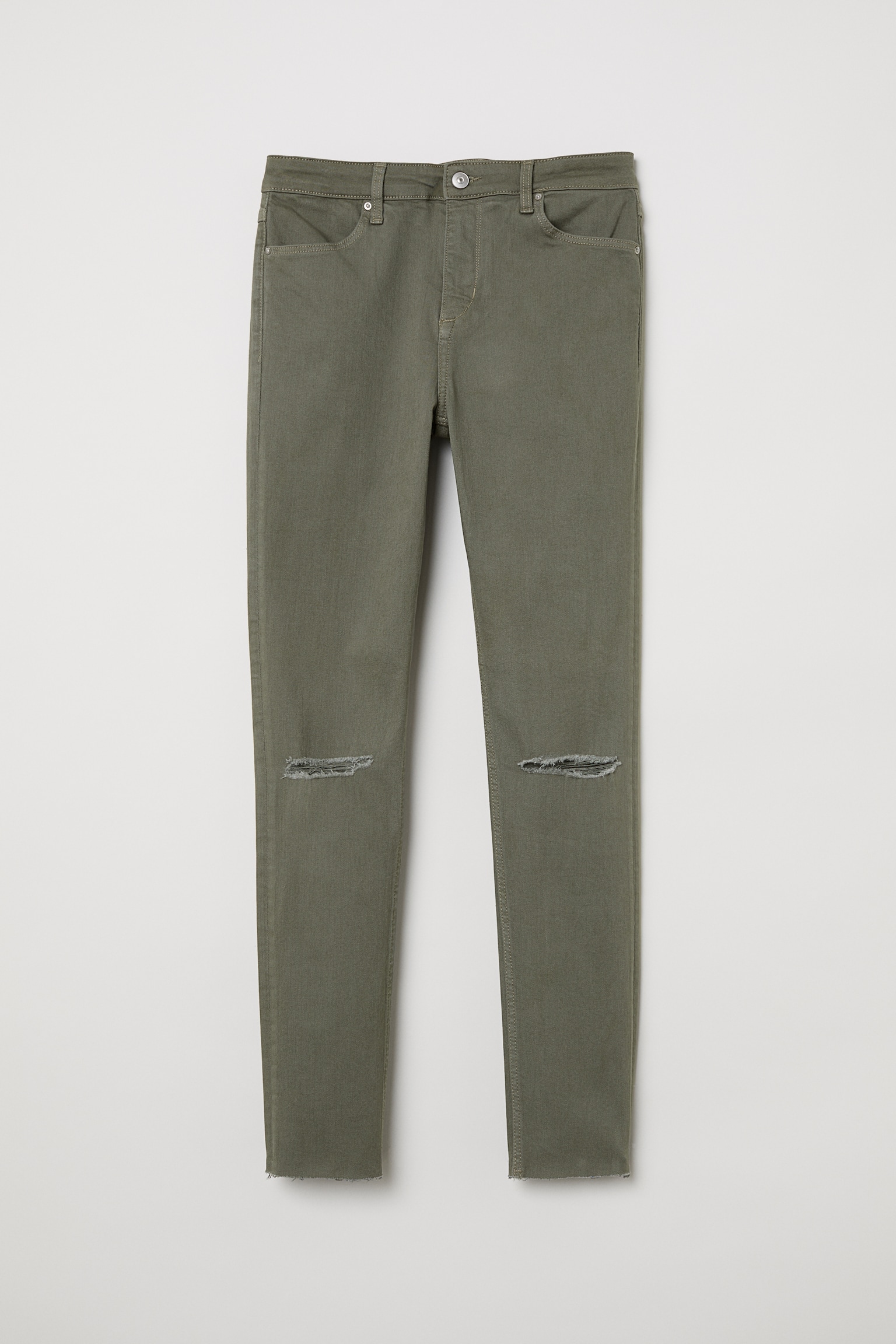 Skinny Regular Ripped Jeans - Khaki green - Ladies | H&M US