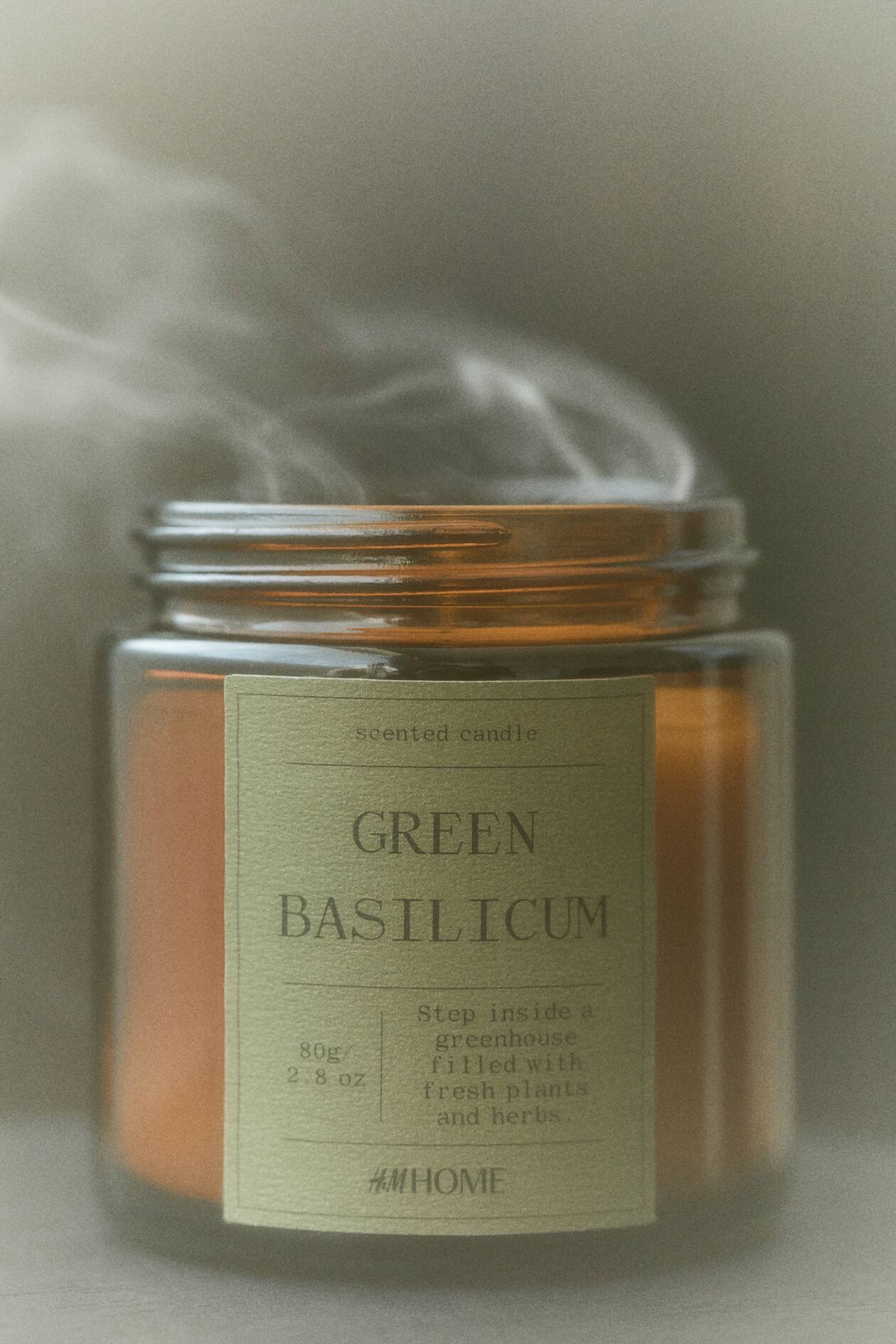 Small scented candle in glass holder - Green Basilicum - Home All | H&M GB