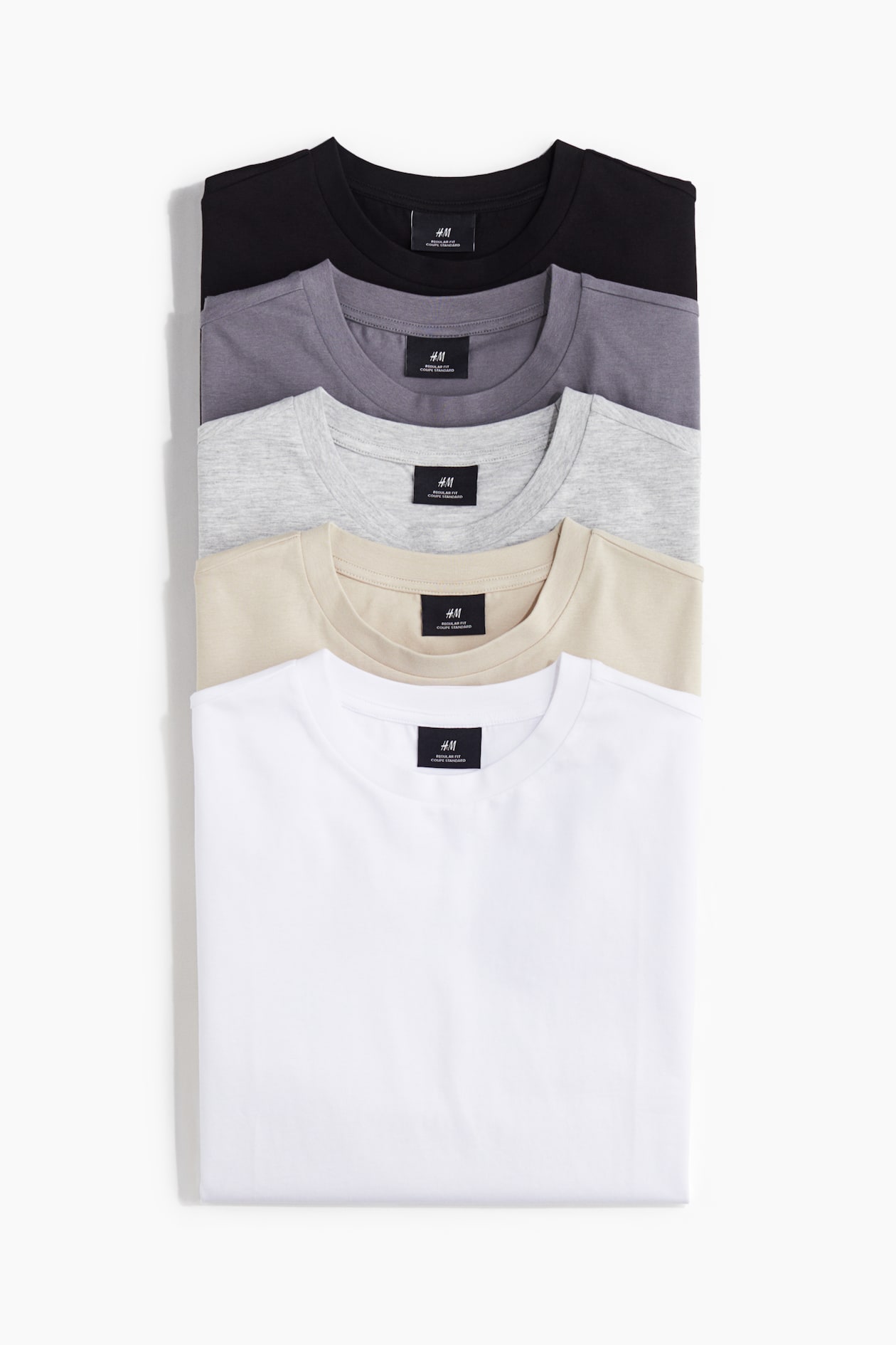 5-pack T-shirt Regular Fit - Vit/Beige/Grå - HERR | H&M SE