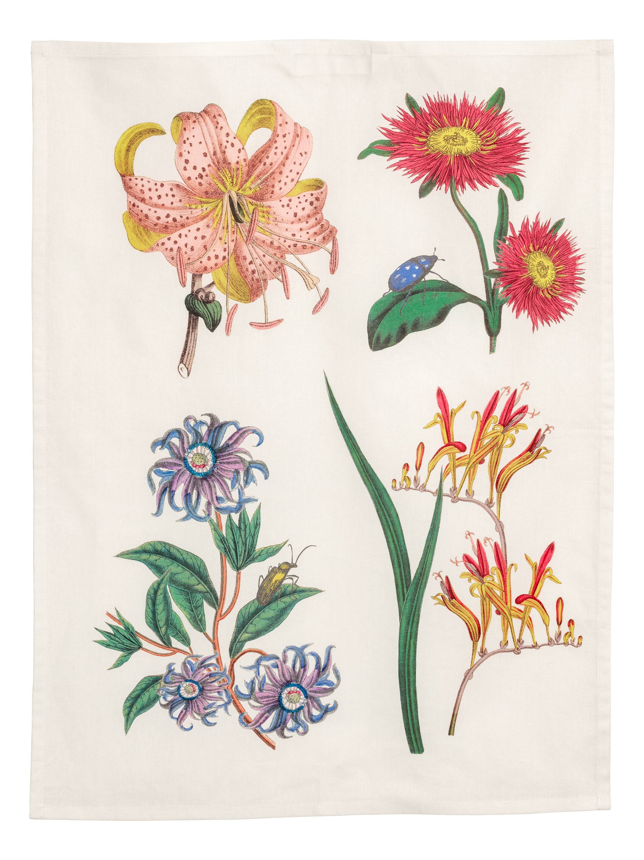 Tea Towel with Printed Motif - Natural white/flowers - Home All | H&M US