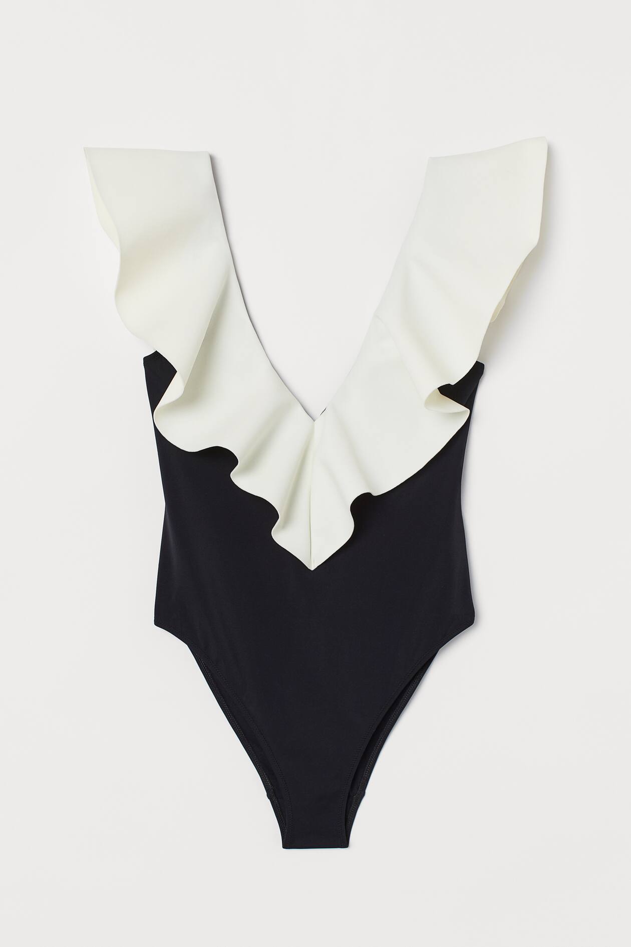 Jednodílné plavky s volánky - Černá/bílá - ŽENY | H&M CZ