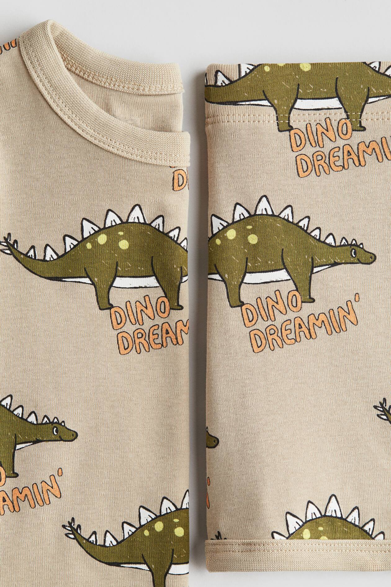 Snug Fit Cotton Jersey Pajamas - Beige/dinosaurs - Kids | H&M US