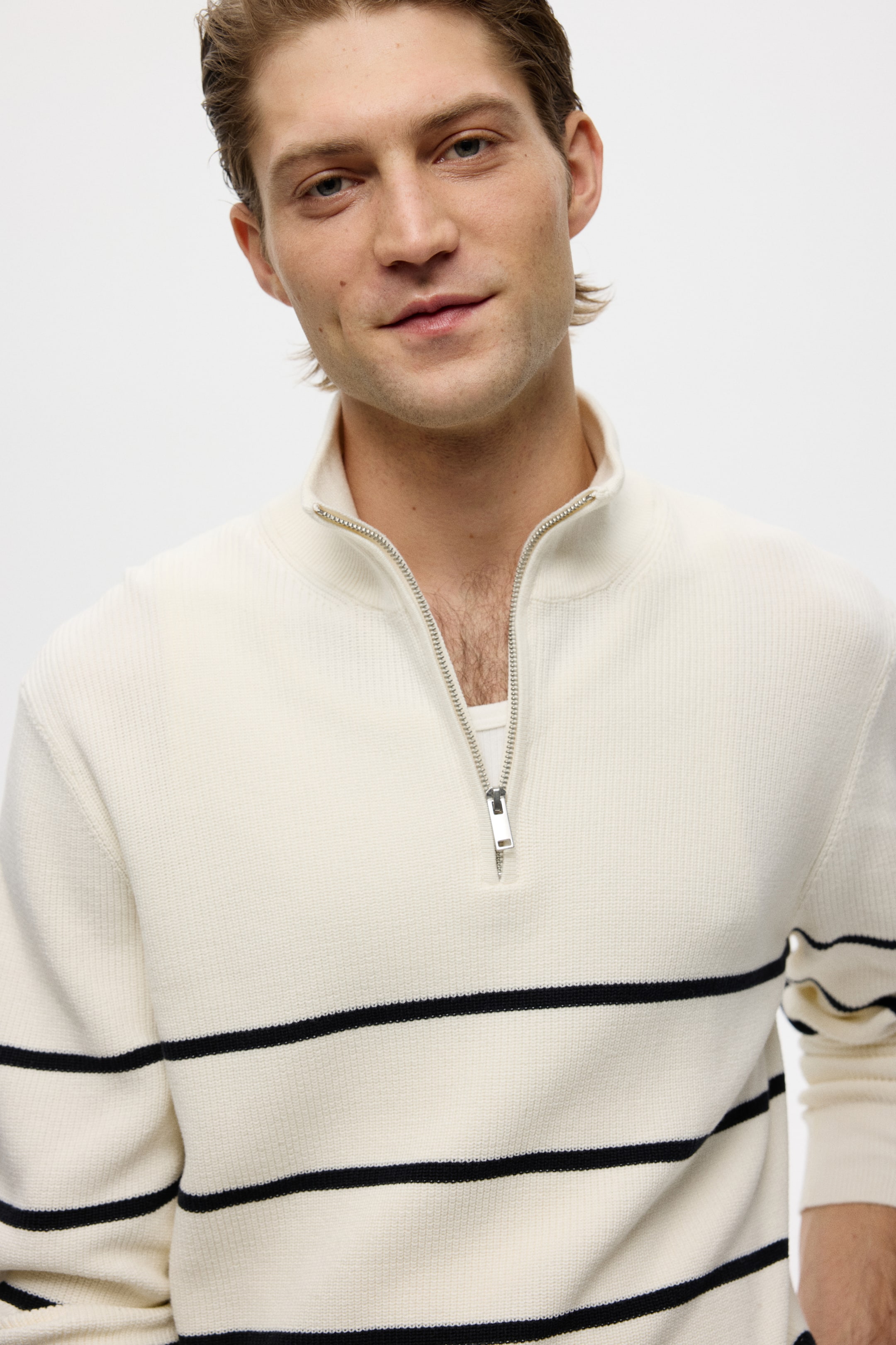 Regular Fit Half-Zip Sweater - Cream/striped - Men | H&M US