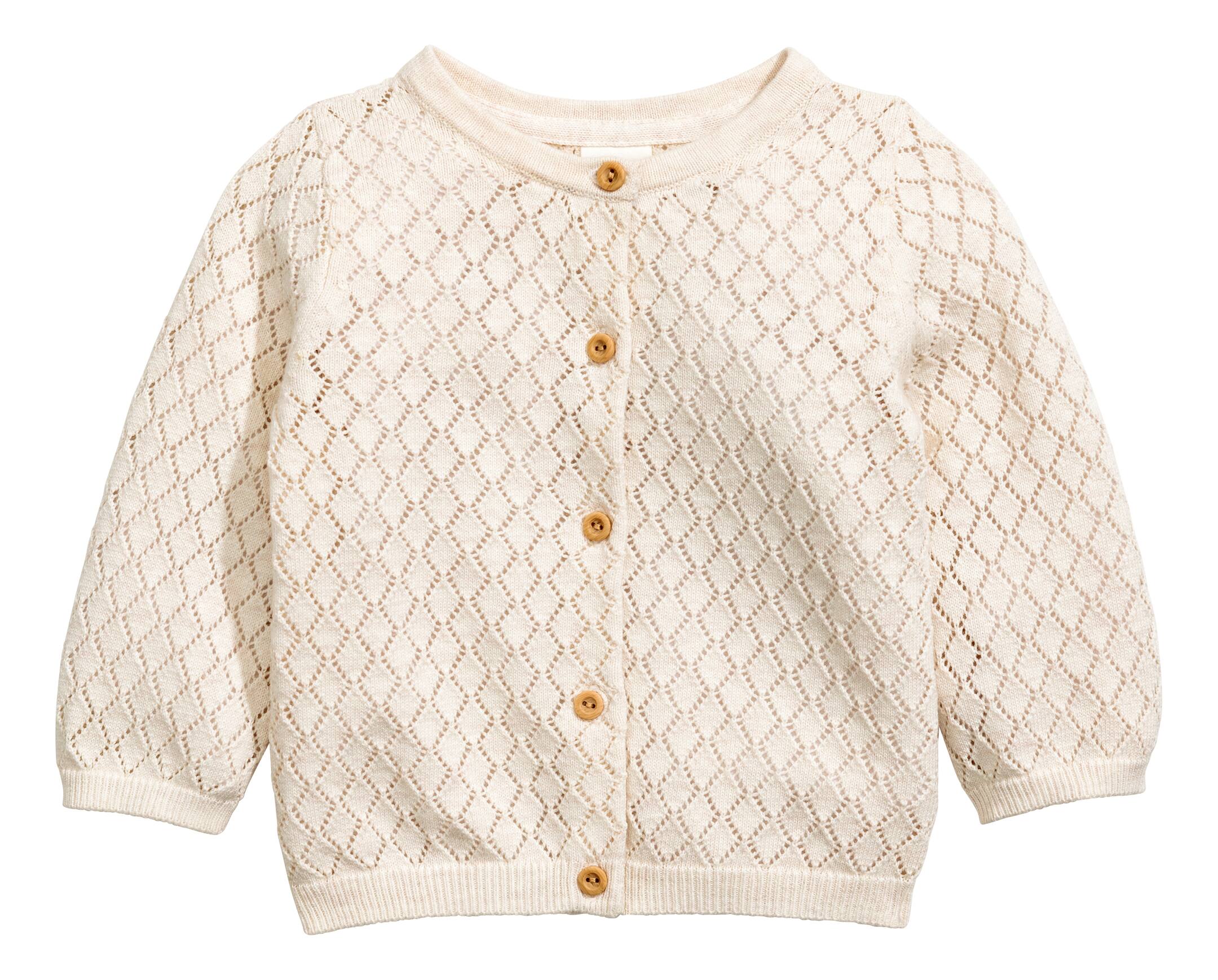 Lace-knit cotton cardigan - Light beige - Kids | H&M CA