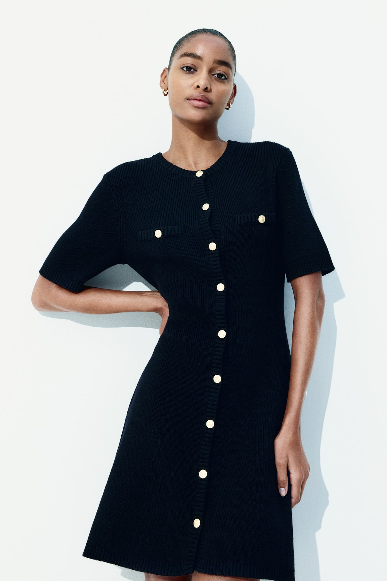 Rib-knit Button-front Dress - Black - Ladies | H&M US