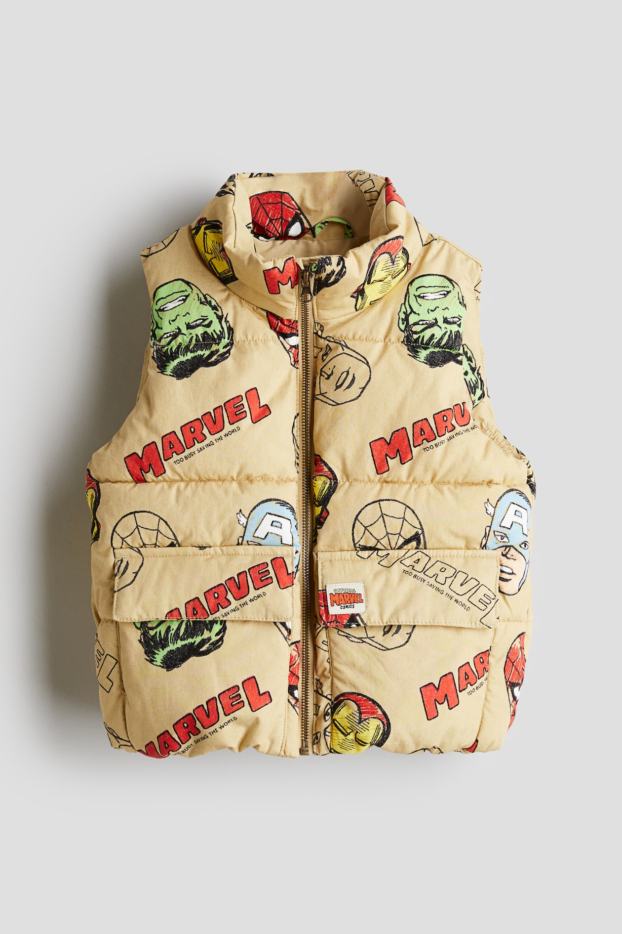 Patterned Puffer Vest - Beige/Marvel Comics - Kids | H&M US