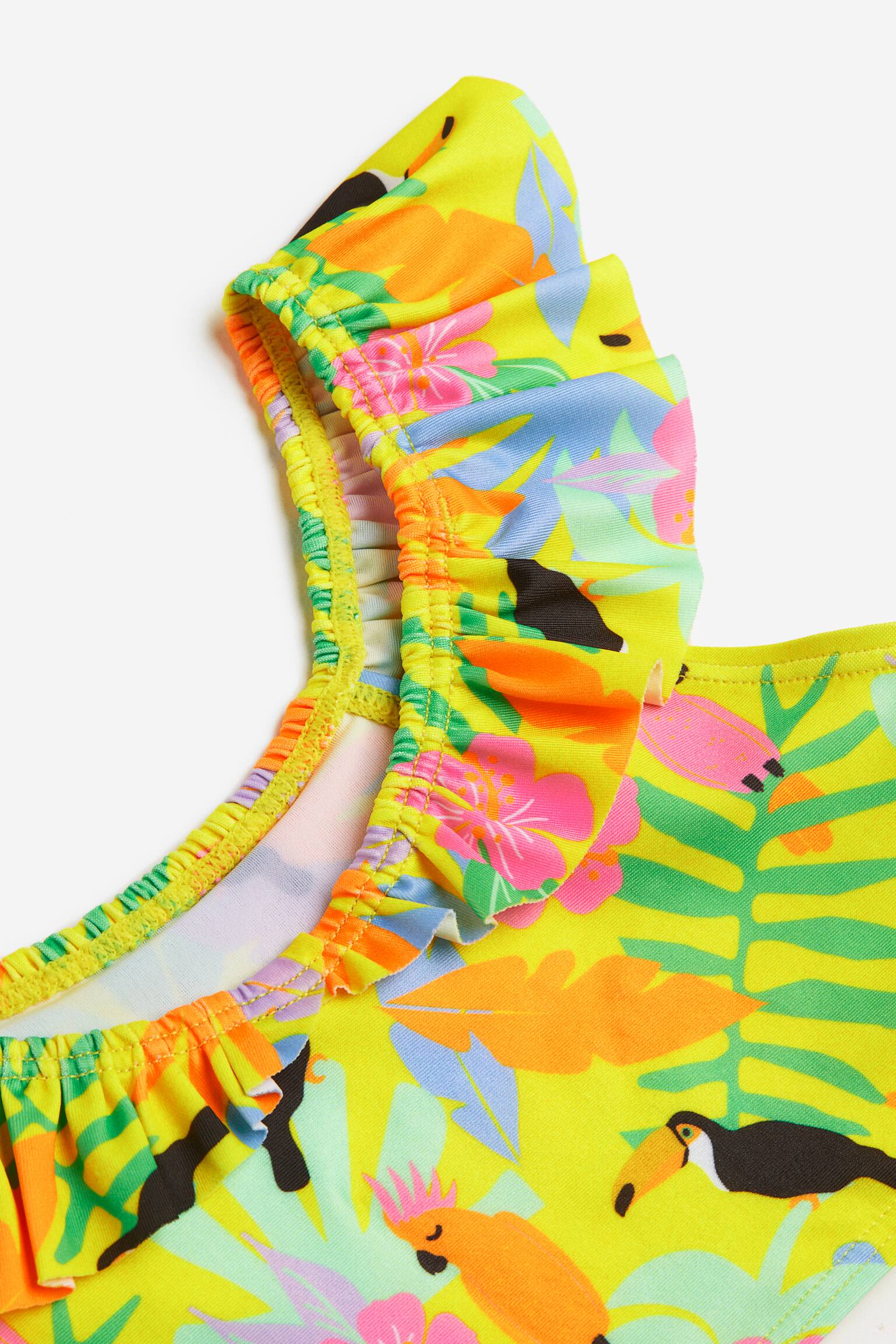 Bright yellow/birds Patterned Ruffled Bikini for kids | H&M US