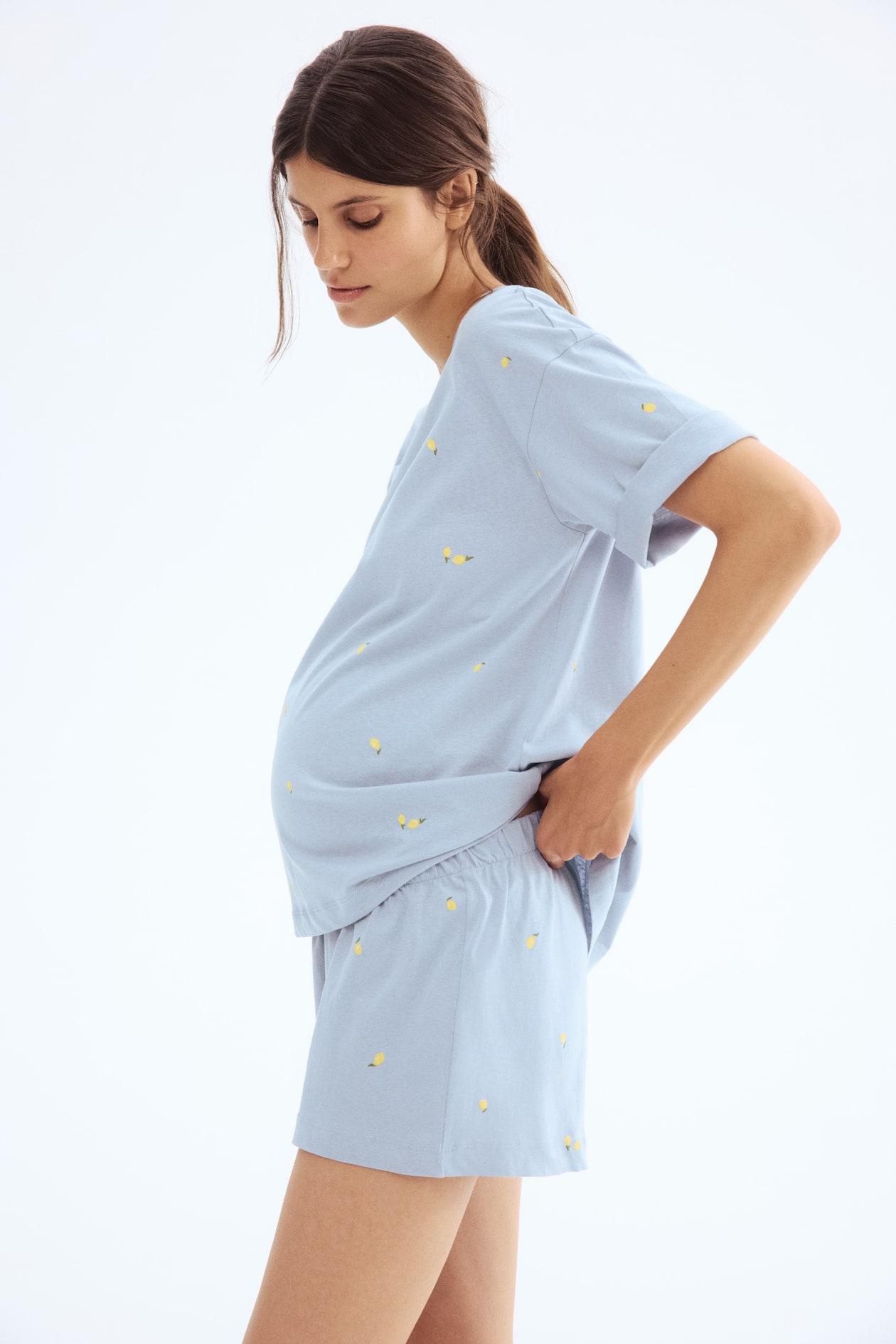 MAMA Before & After Cotton pyjamas - Light blue/Lemons - Ladies | H&M GB