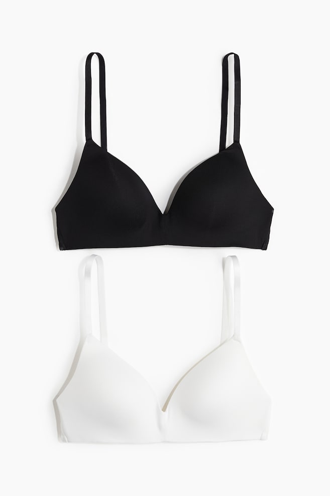 Women's Black/white 2-pack Microfiber Soft-cup Bras | H&M US