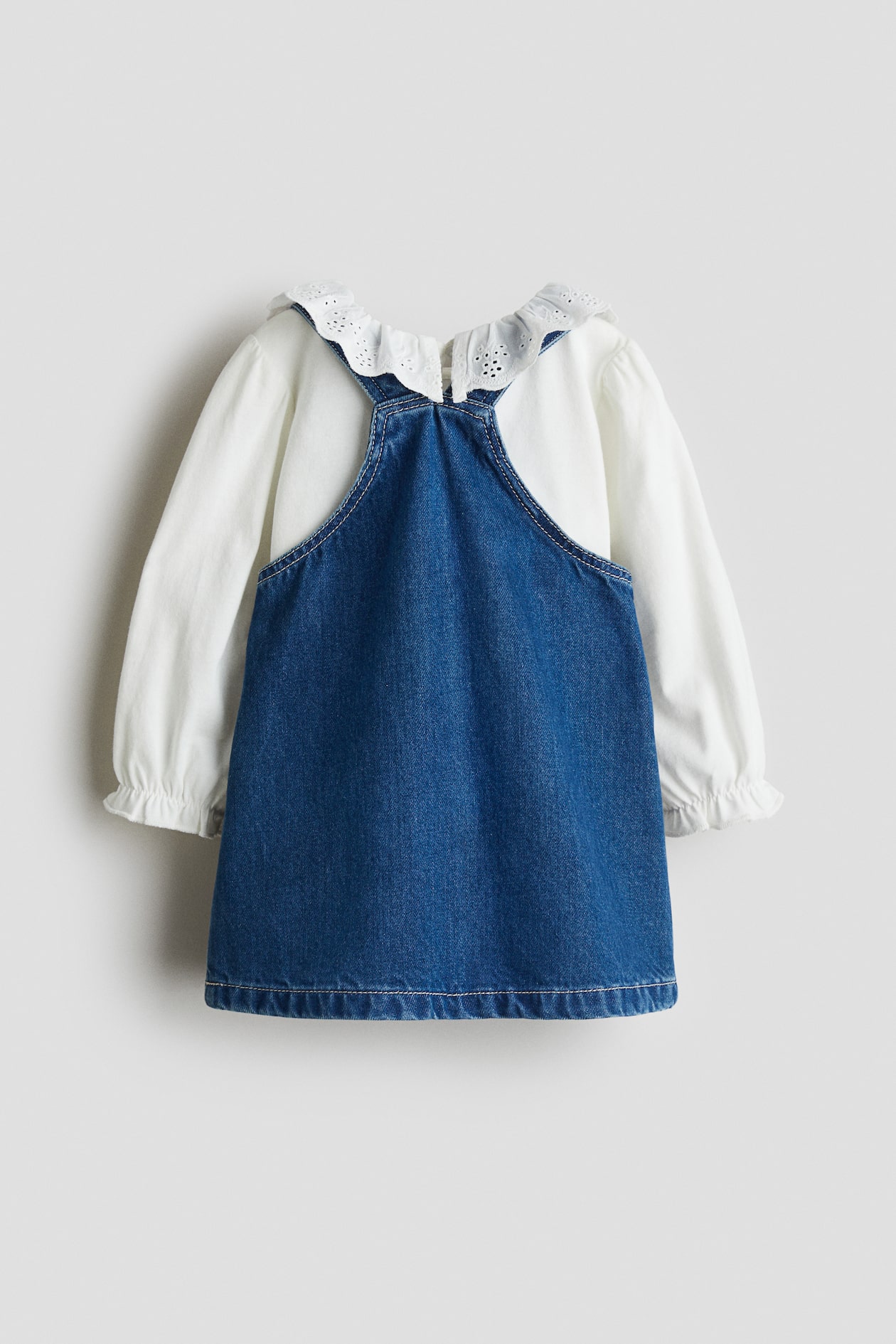 Denim blue/White 2-Piece Overall Dress and Top Set for kids | H&M US