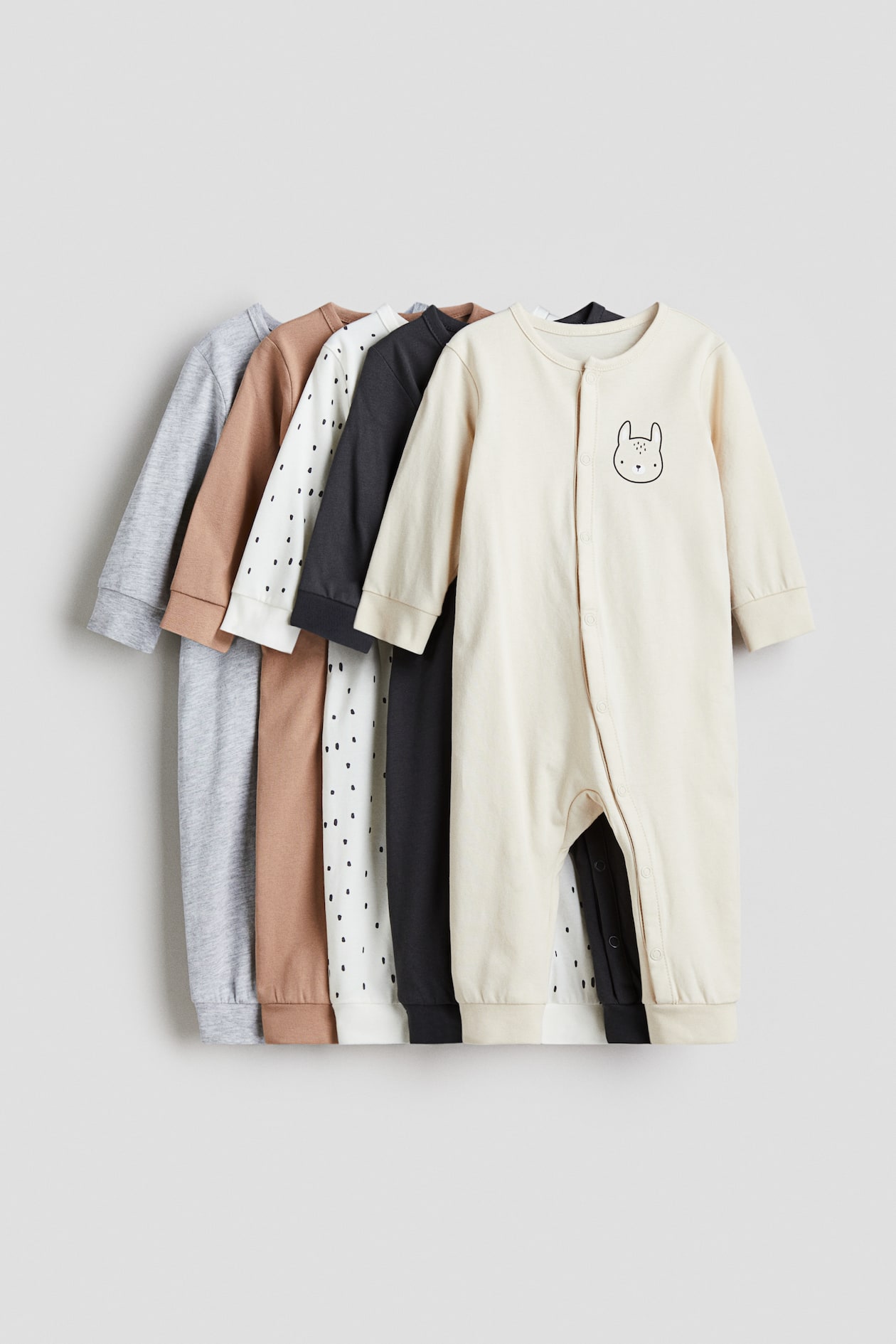 Beige/rabbit 5-pack Long-sleeved Pajama Jumpsuits for kids | H&M CA