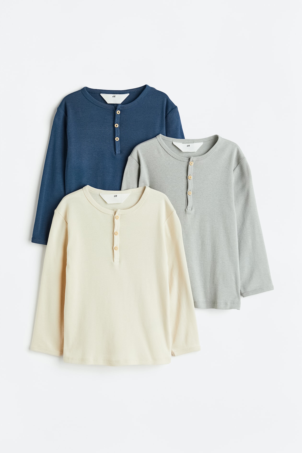 3-pack cotton Henley tops - Blue/Sage green/Light beige - Kids | H&M