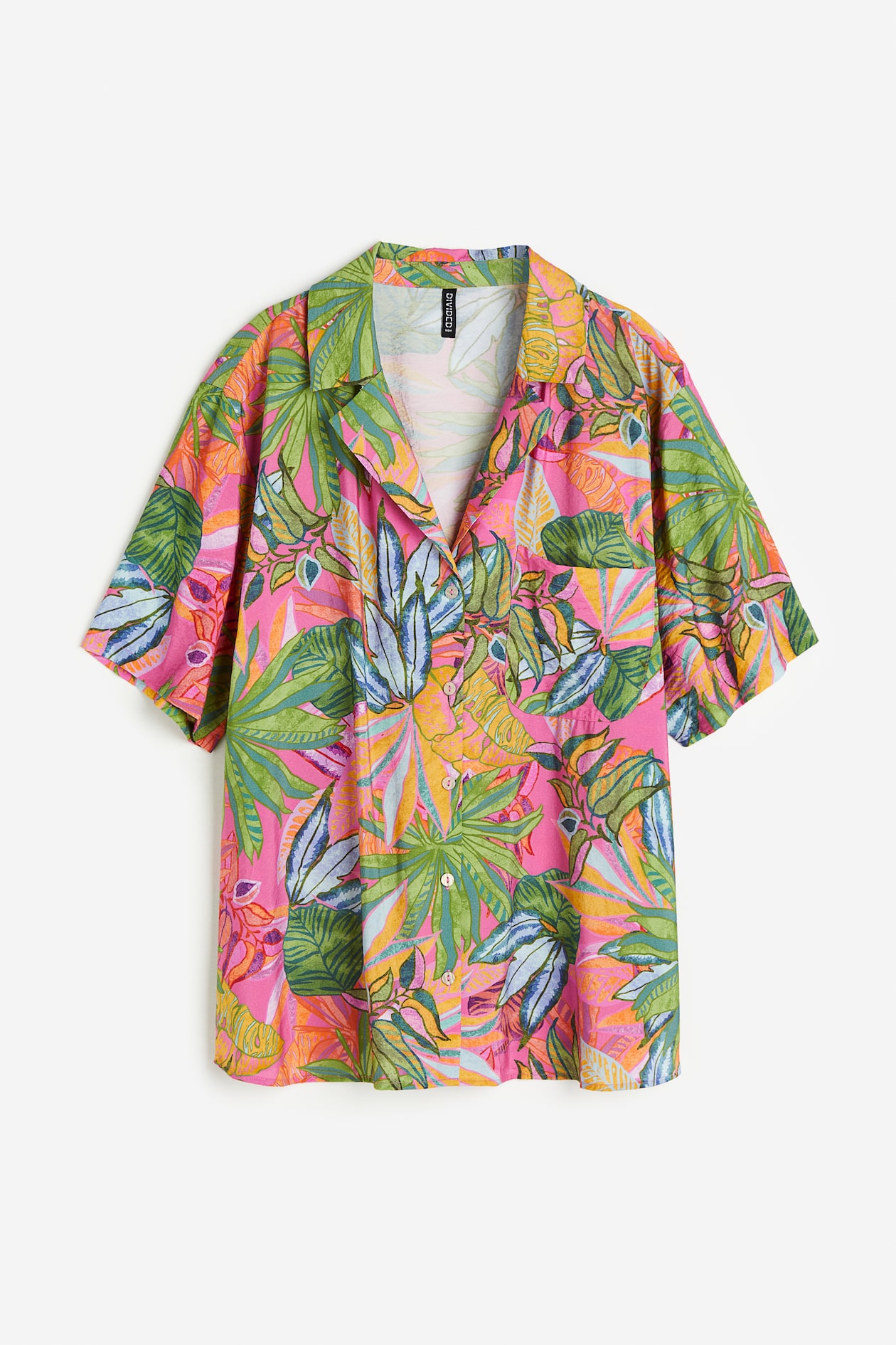 Patterned resort shirt - Short sleeve - Long - Cerise/Leaf-patterned ...
